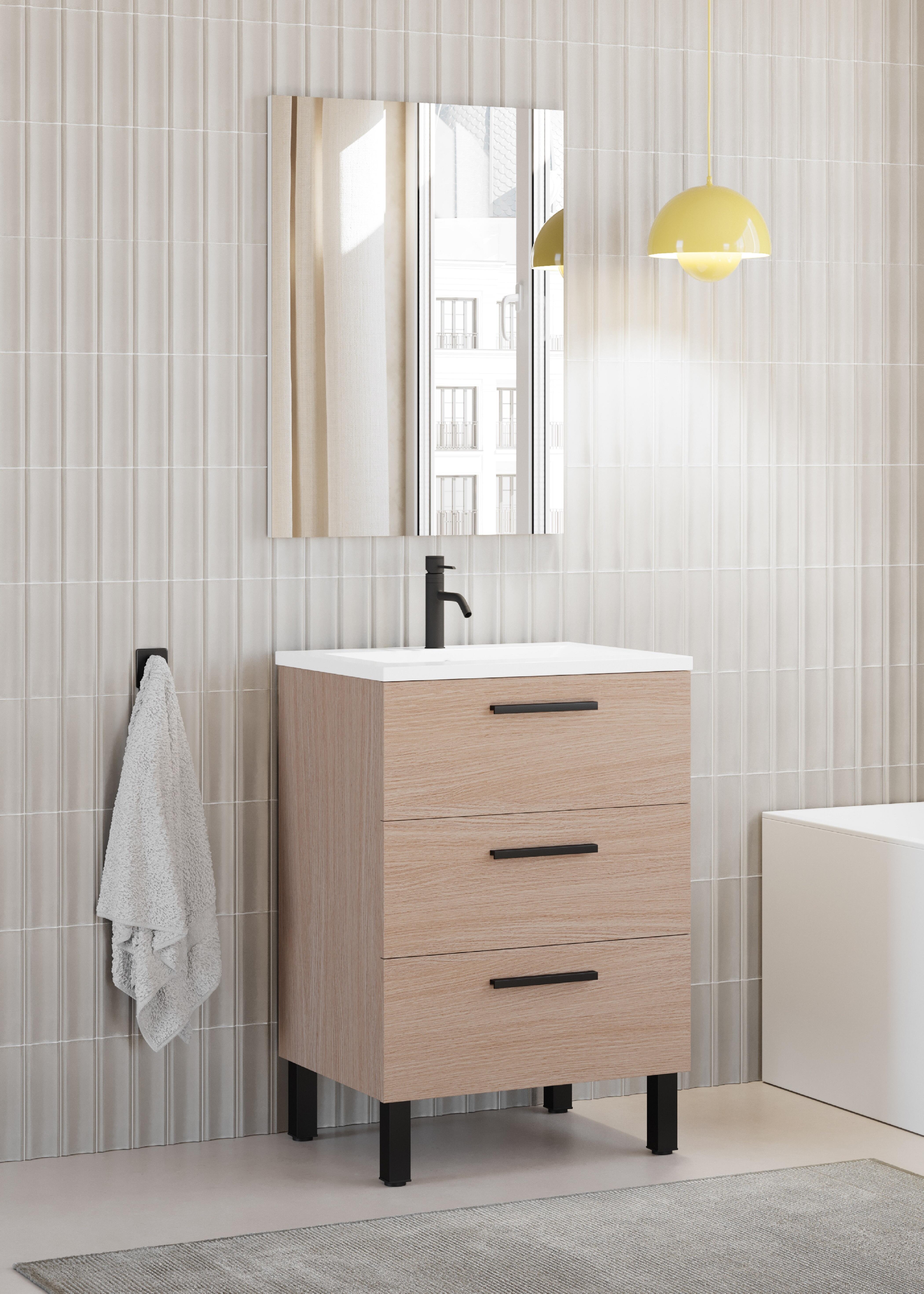 Mueble de baño con lavabo Madrid roble 60x45 cm | Leroy Merlin