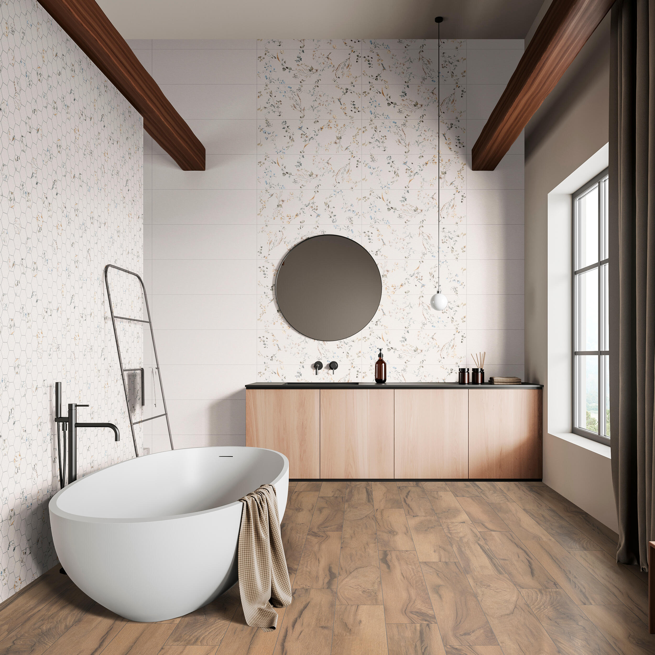 Azulejo cerámico Ng Sintonia efecto papel pintado floral 90x30 cm ...