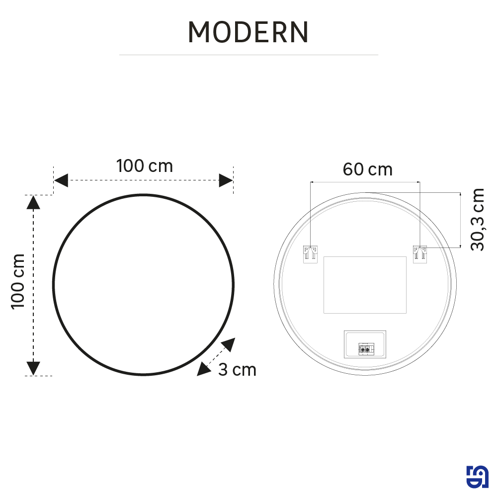 Miroir lumineux rond Diam.100 cm Modern, anti-buée, variateur intensité ...