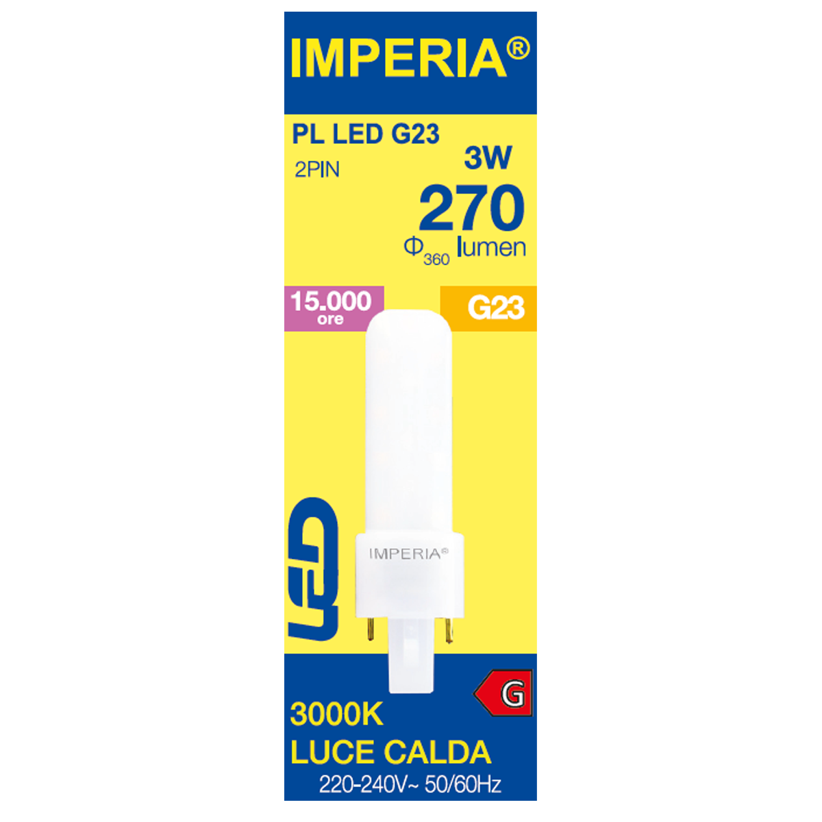 PL LED G23, LED, G23 tubo, smerigliato, 3W= 270 LM 270°, IMPERIA ...