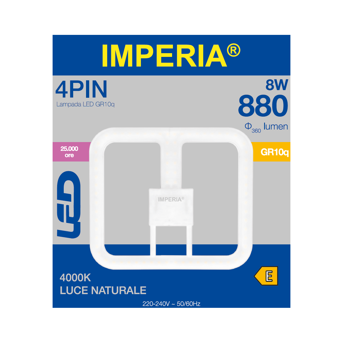 2D LED 4PIN, LED, quadrato, smerigliato, 8W= 270°, IMPERIA | Leroy Merlin