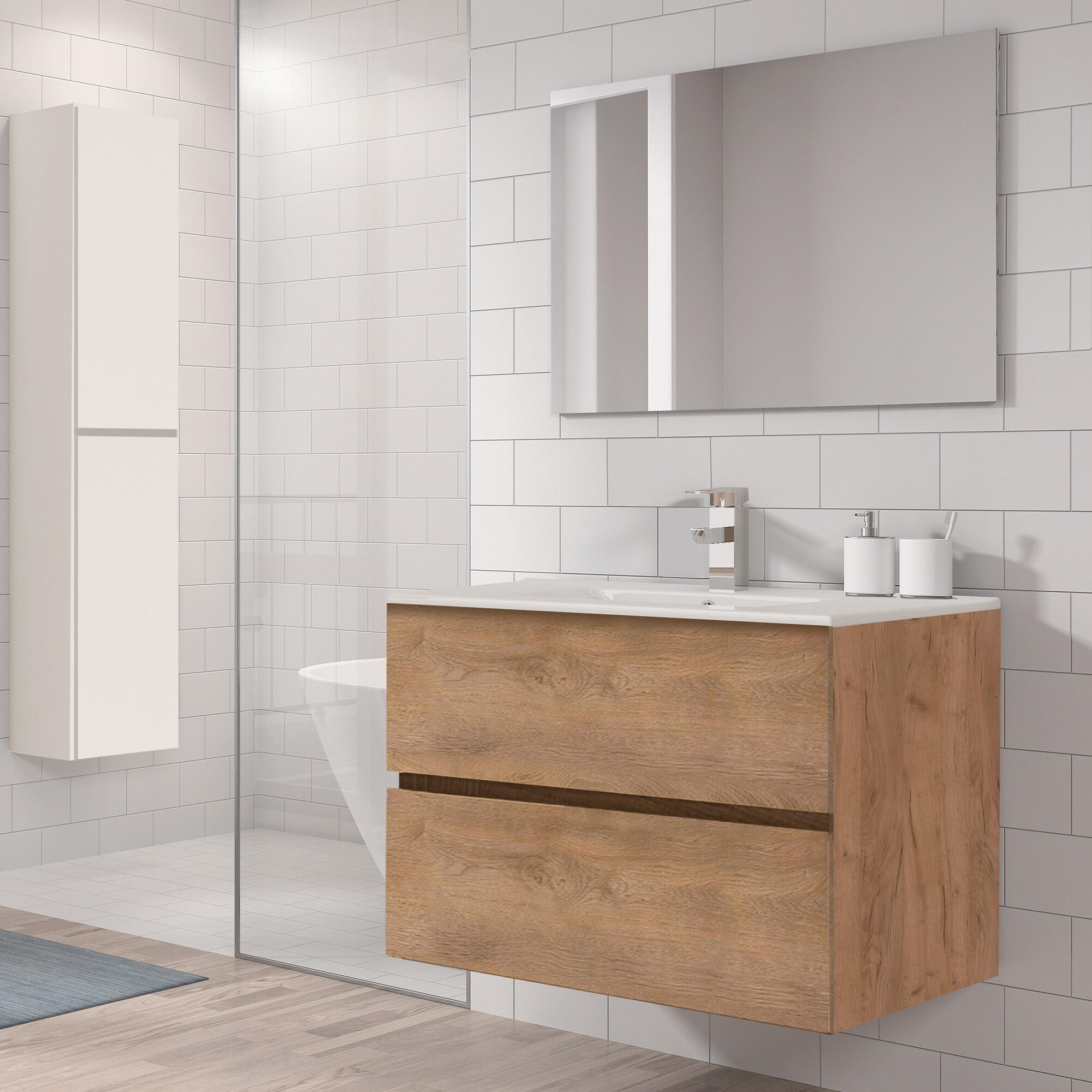 Mueble de baño con lavabo Serie Palma roble mate 80x45 cm | Leroy Merlin