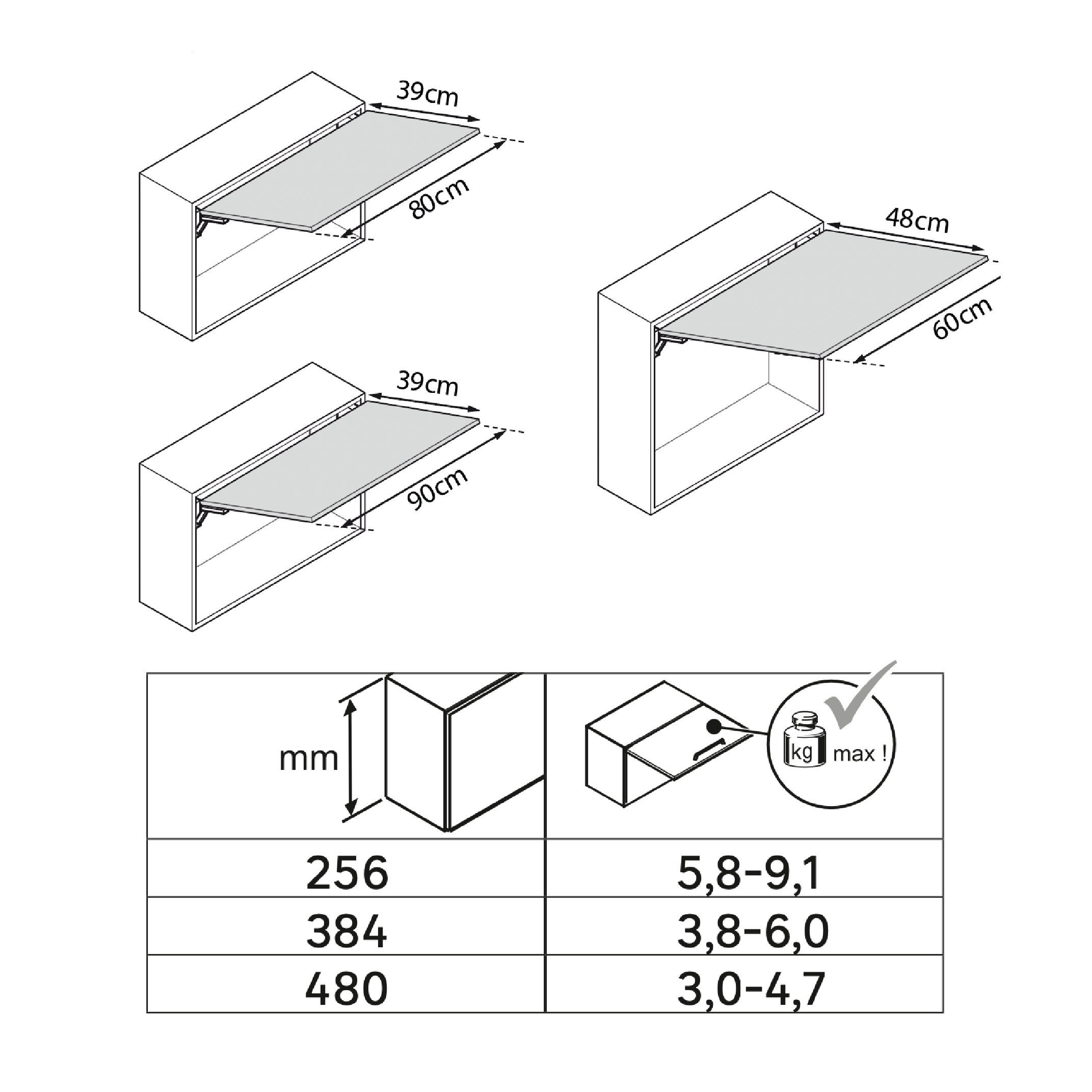 Sistema de puerta elevable con amortiguador Freespace H384-480 W60-80 ...