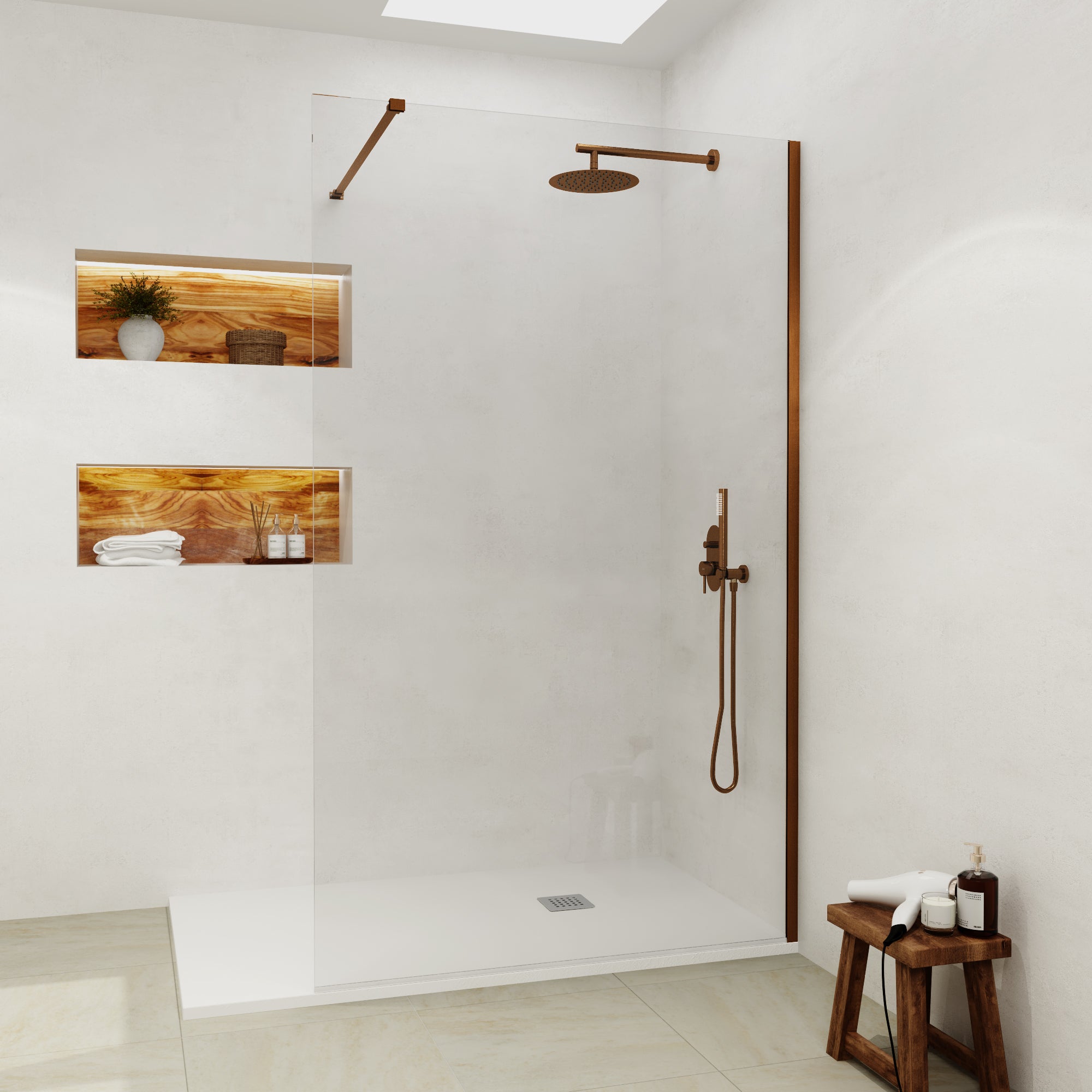 Box doccia walk-in Single L 110 x H 200 cm, vetro 8 mm dorato | Leroy ...