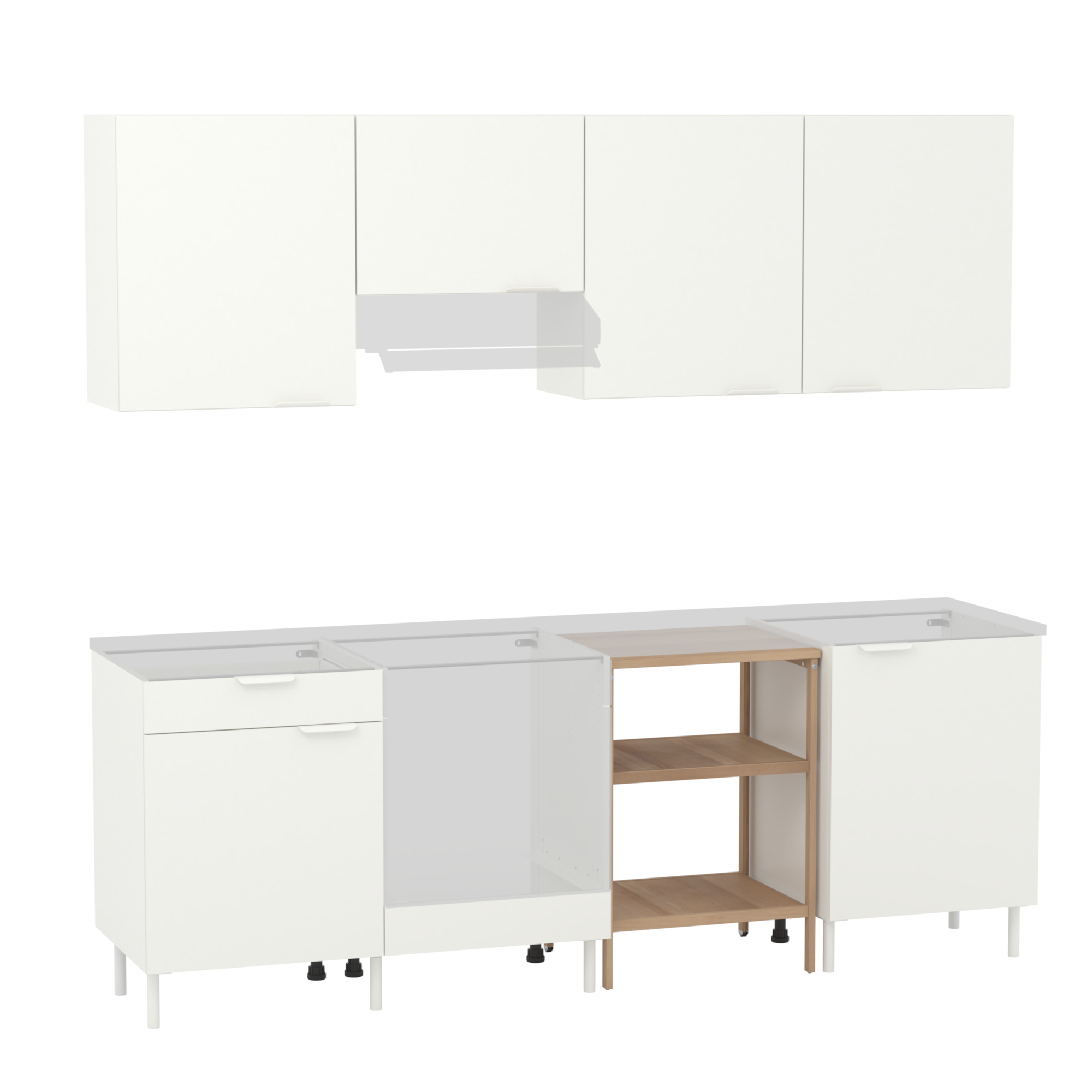 Cuisine en kit Eleki blanc, 8 meubles avec desserte, L240x H.217 x P.58 ...