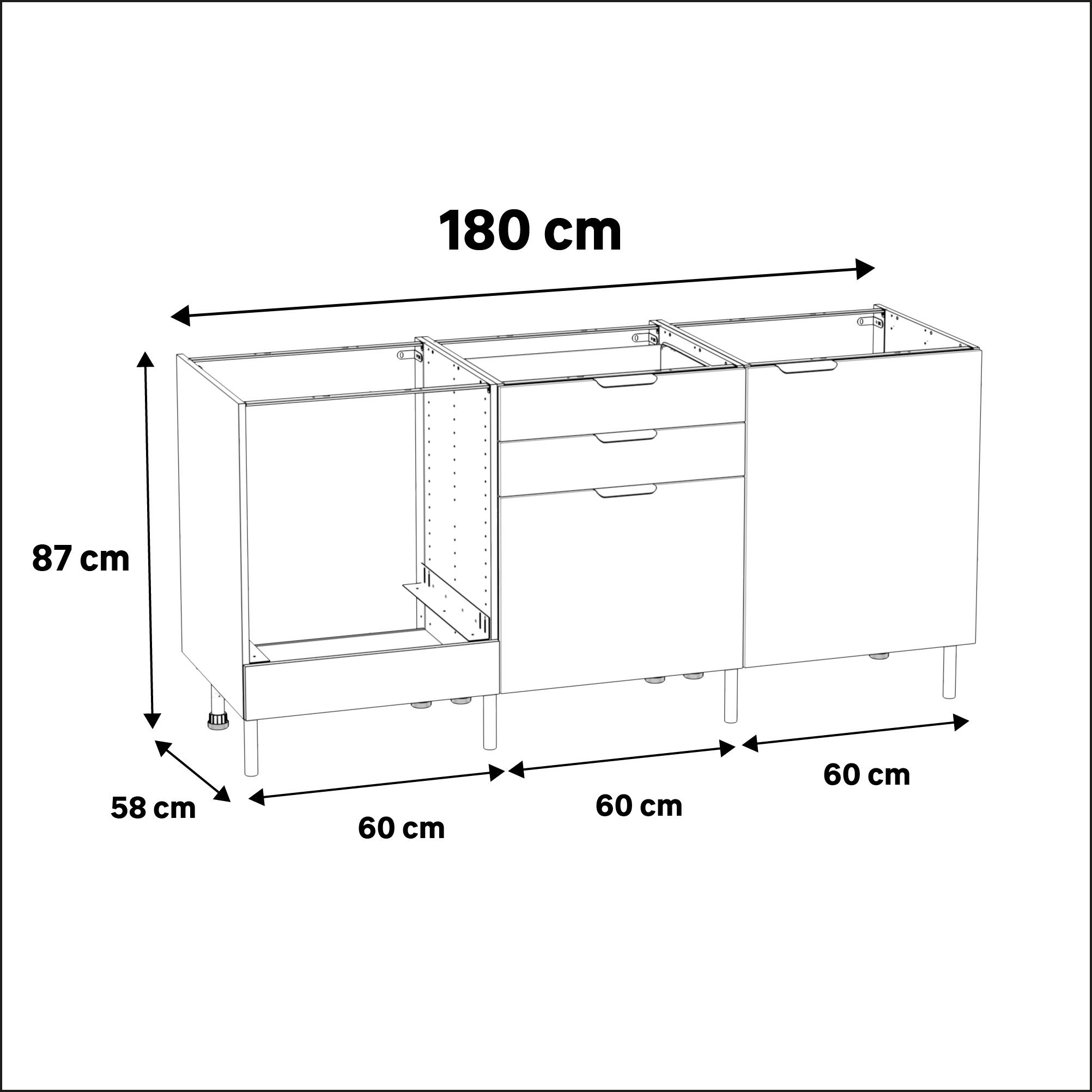 Cocina en kit Eleki gris 3 módulos bajos L.180 x H.87 x P.58 cm | Leroy Merlin