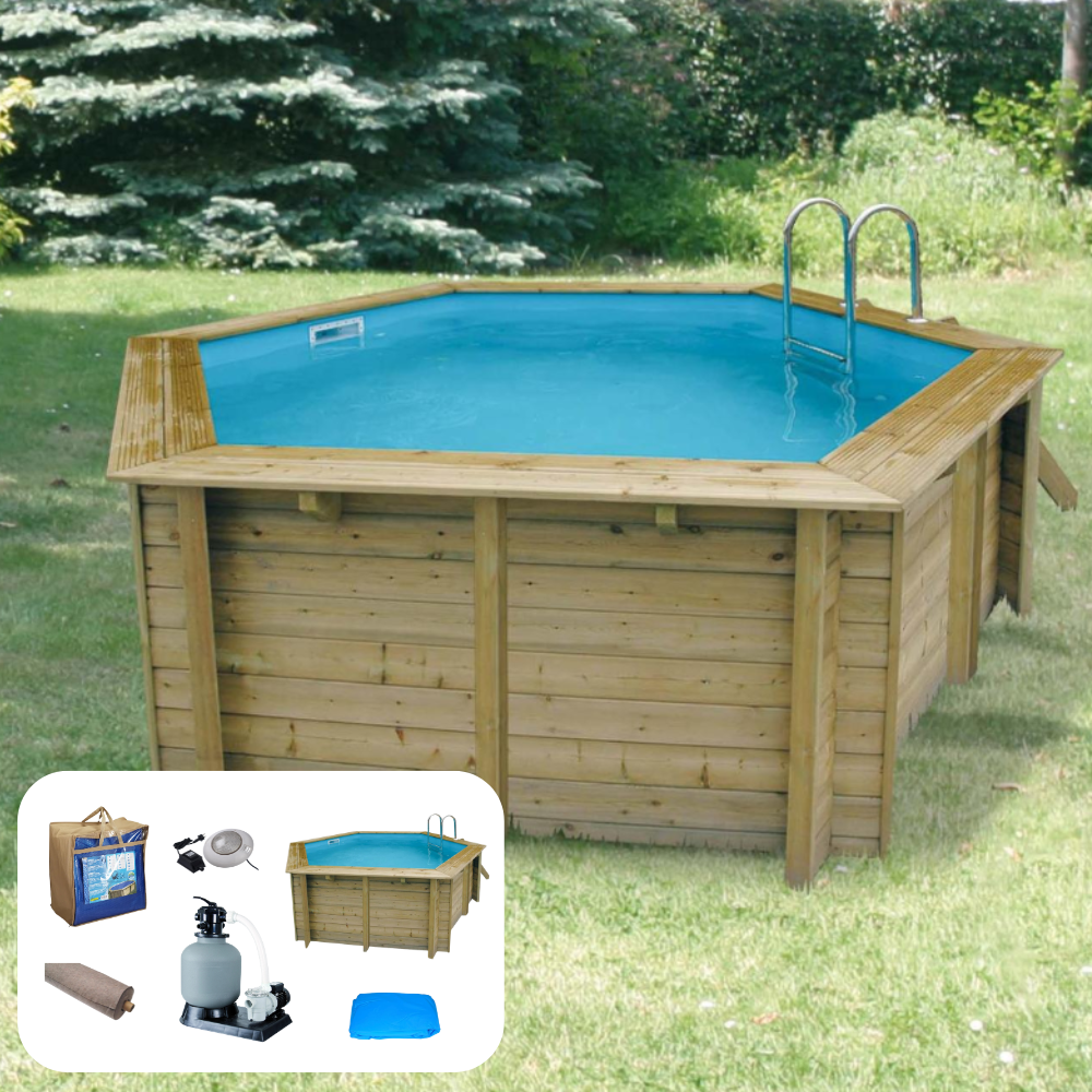 Piscine bois Hawaï family, Diam.4.1m + bâche et spot led Ubbink | Leroy ...