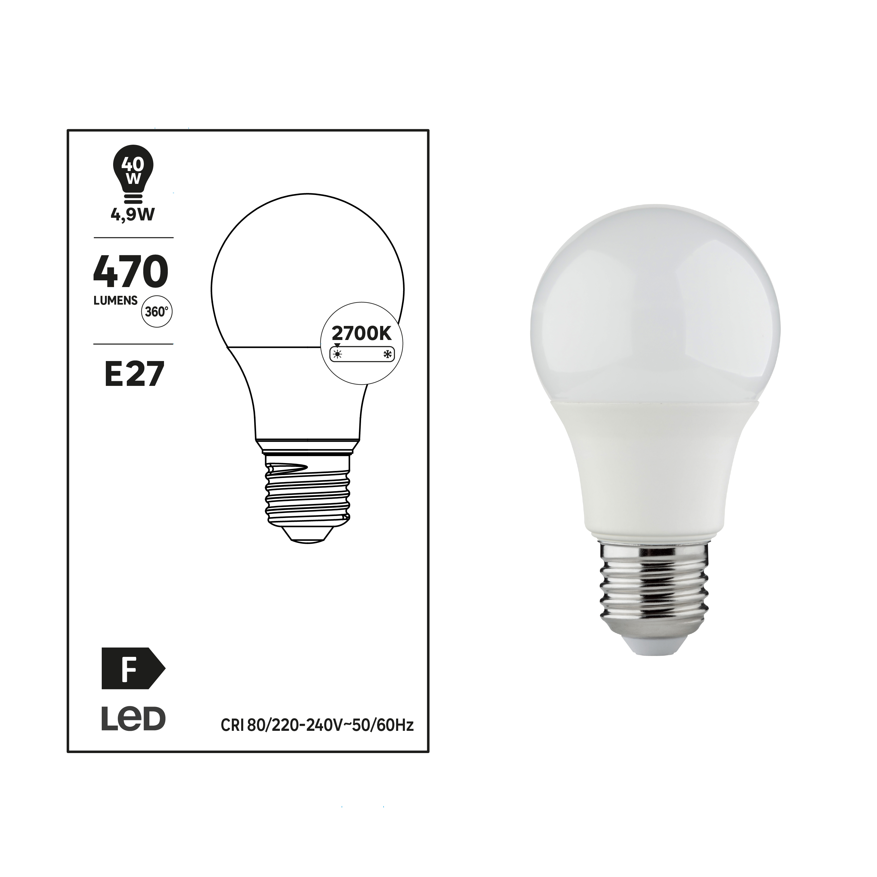 Ampoule led, E27, 470lm = 40W, blanc chaud | Leroy Merlin