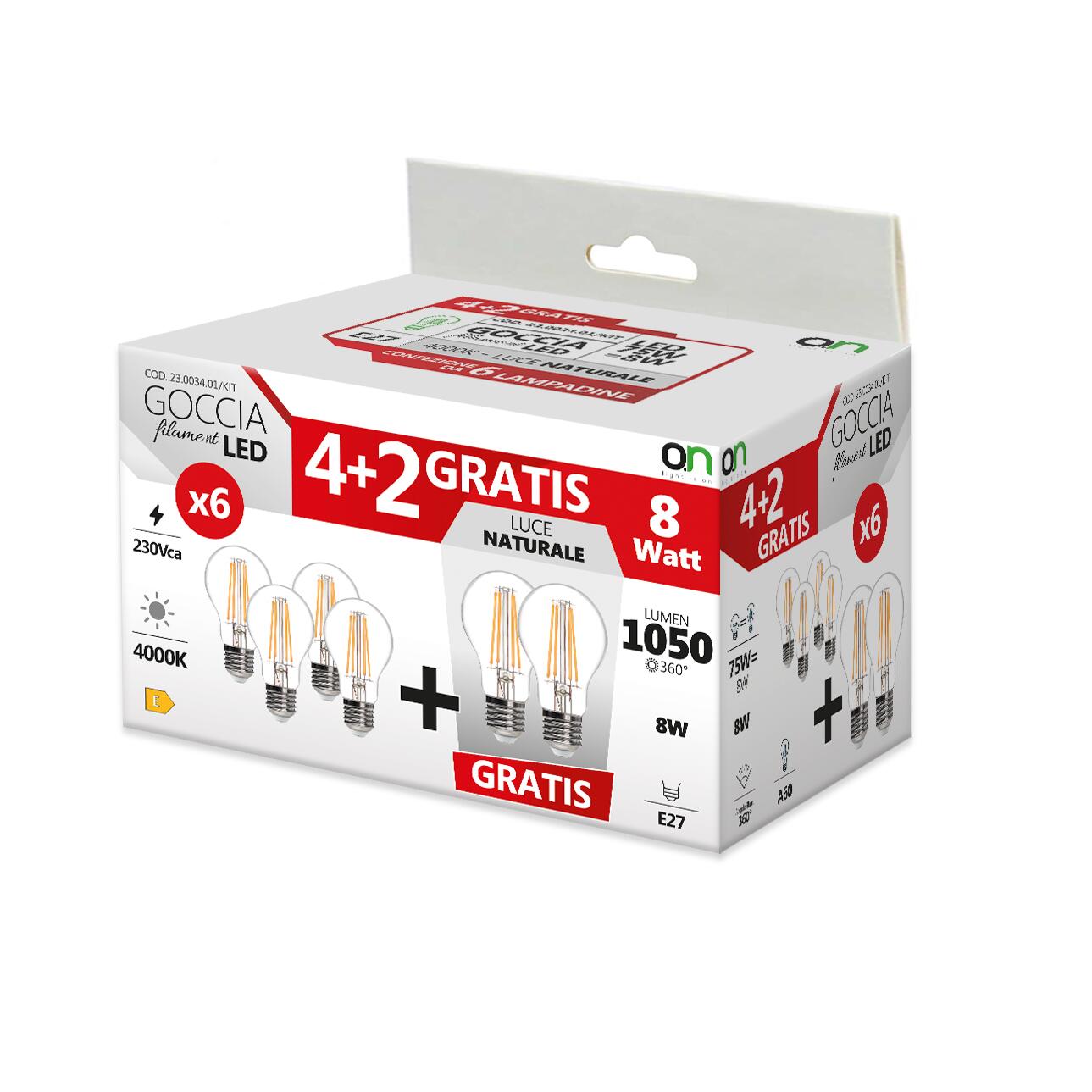Set da 6 lampadine Goccia Filament Led X6, LED filamento, E27 goccia ...