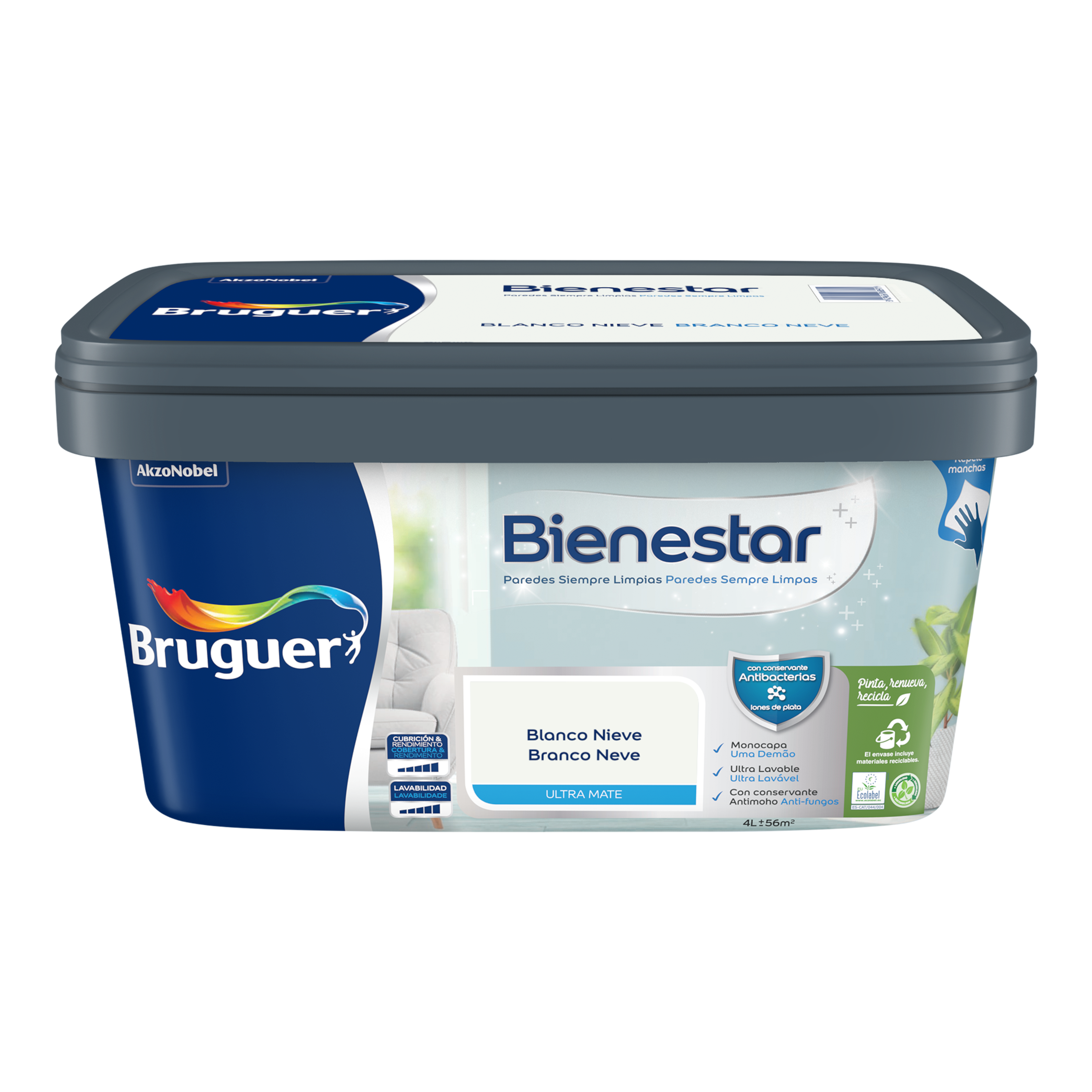 Pintura de interior Bienestar BRUGUER color blanco nieve mate 4L para ...