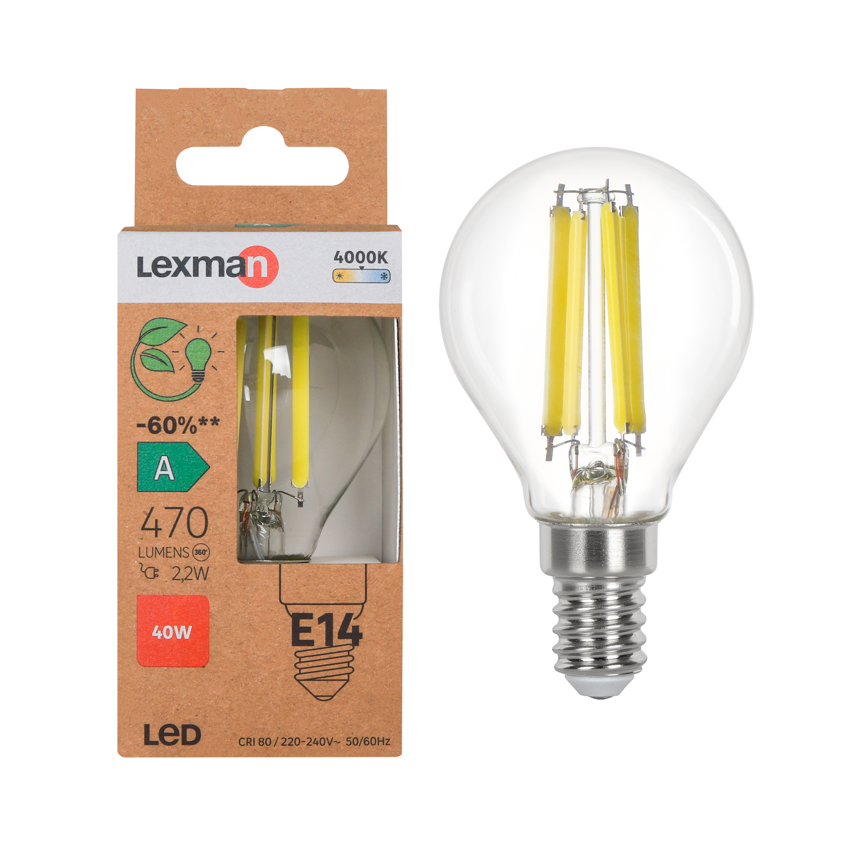 Ampoule led, sphérique E14, 470lm, classe énergétique A, blanc neutre ...