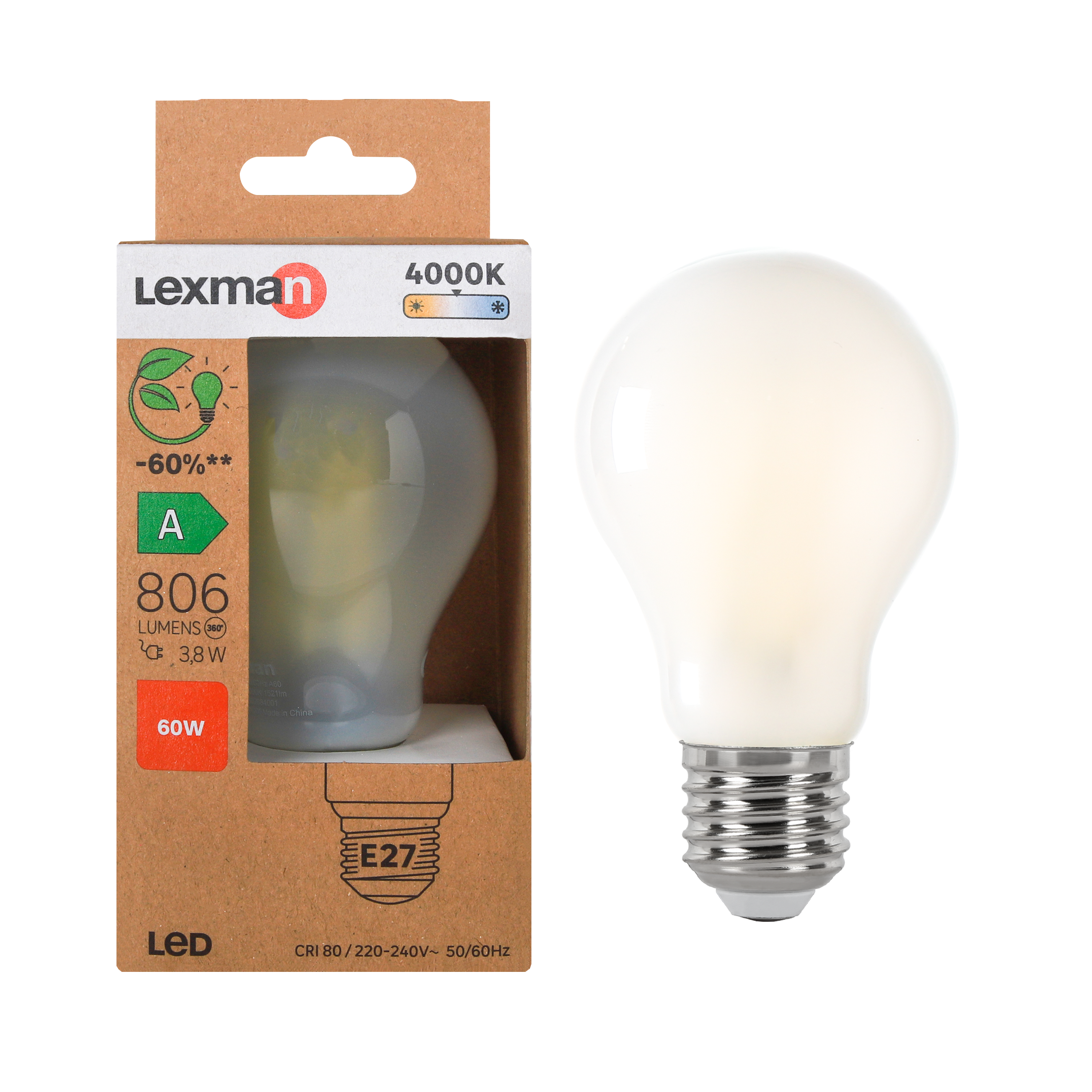 Ampoule led, E27, 806lm, classe énergétique A, blanc neutre, LEXMAN ...