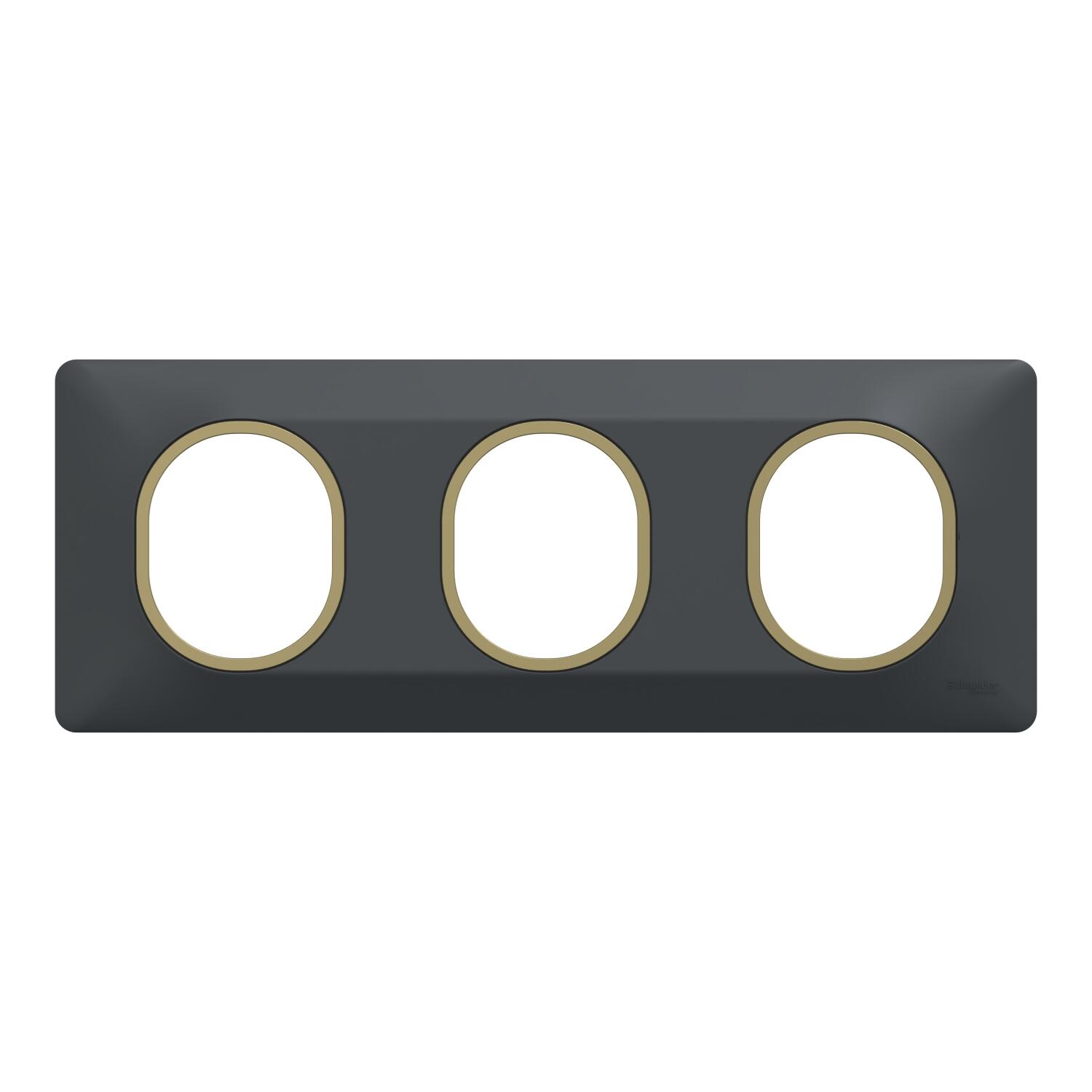 Plaque triple Ovalis, SCHNEIDER ELECTRIC, anthracite bague effet laiton ...