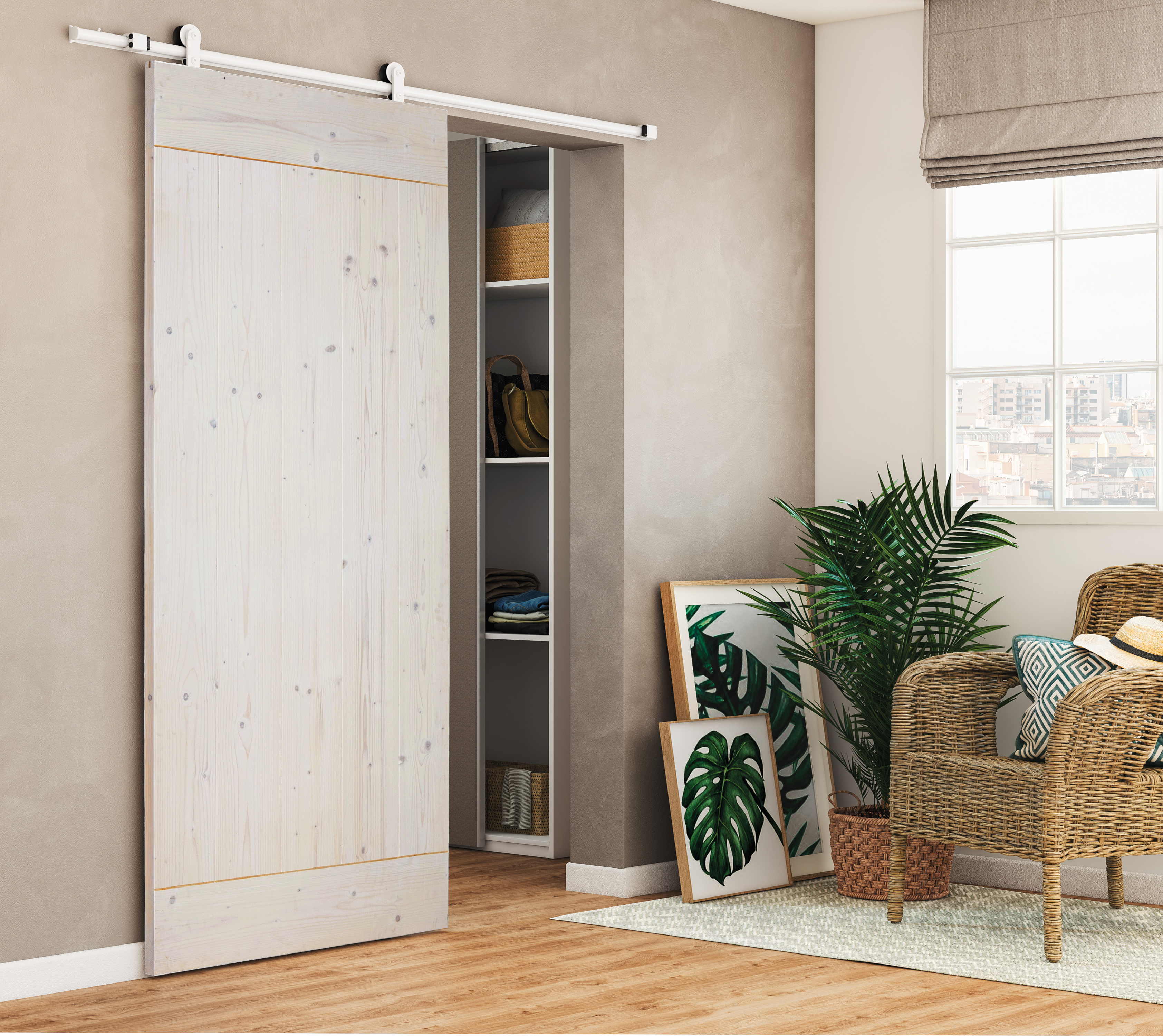 Porta scorrevole reversibile Smooth in legno bianco, L 96 x H 215 cm ...