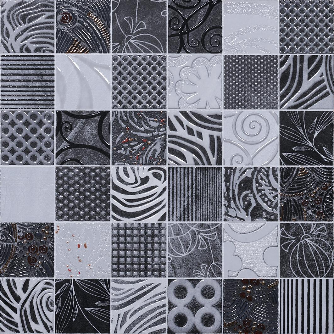 Azulejo cerámico efecto hidráulico gris y negro 30x30 cm C1 | Leroy Merlin