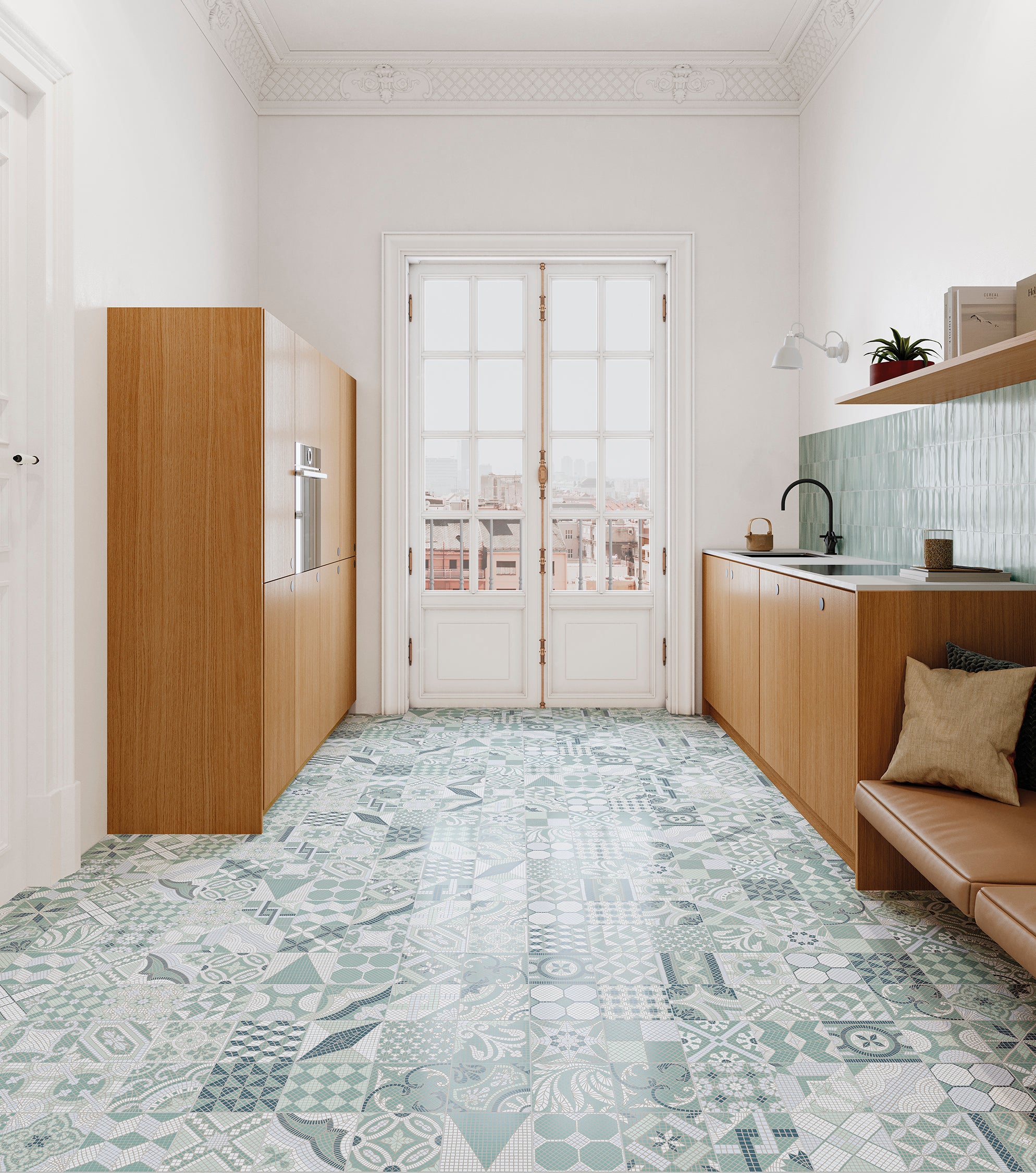 Suelo/Azulejo porcelánico Tessela efecto hidráulico green 33.15x33.15cm ...