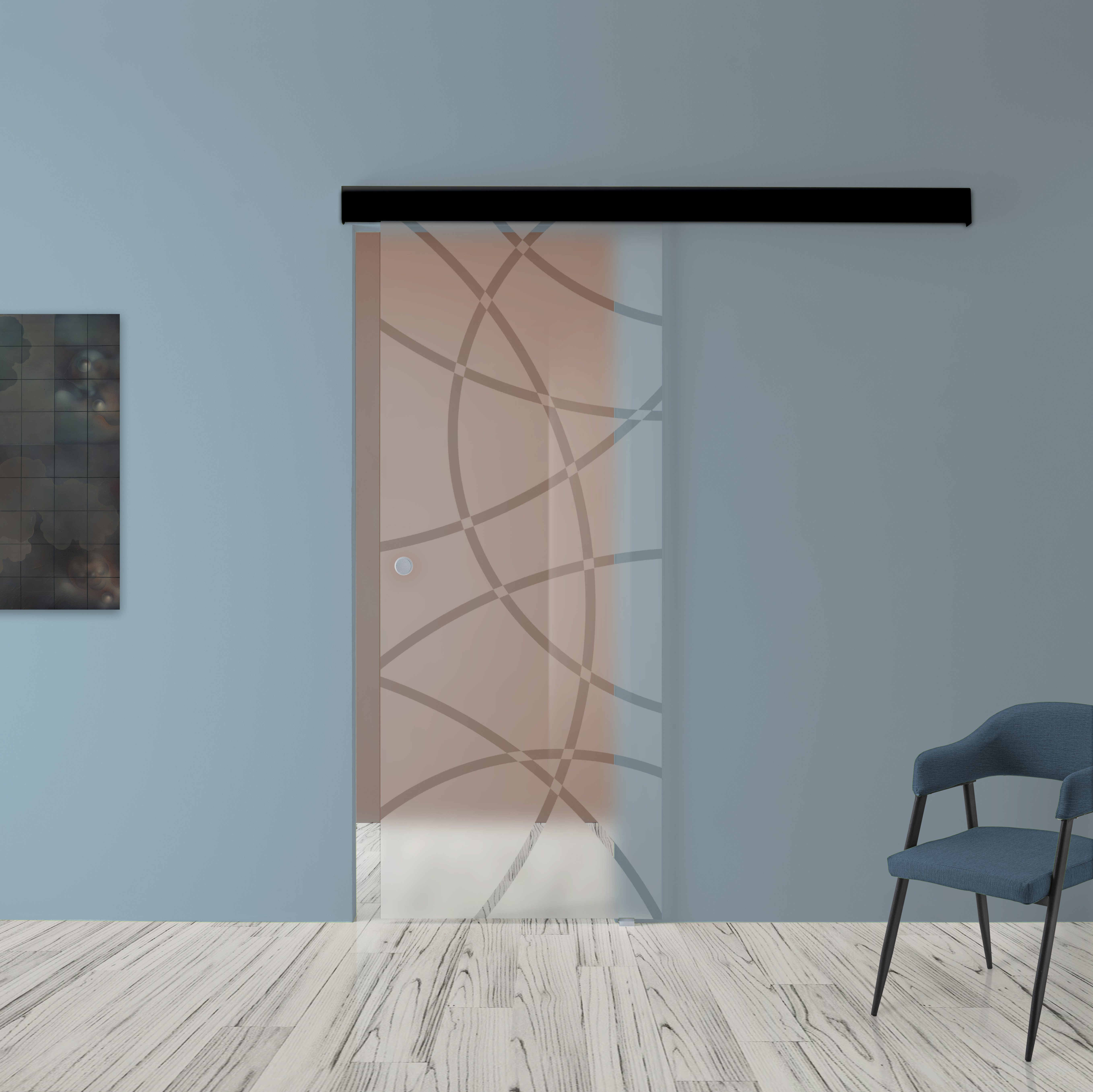 Porta scorrevole Circle in cristallo, L 88 x H 215 cm, con binario ...