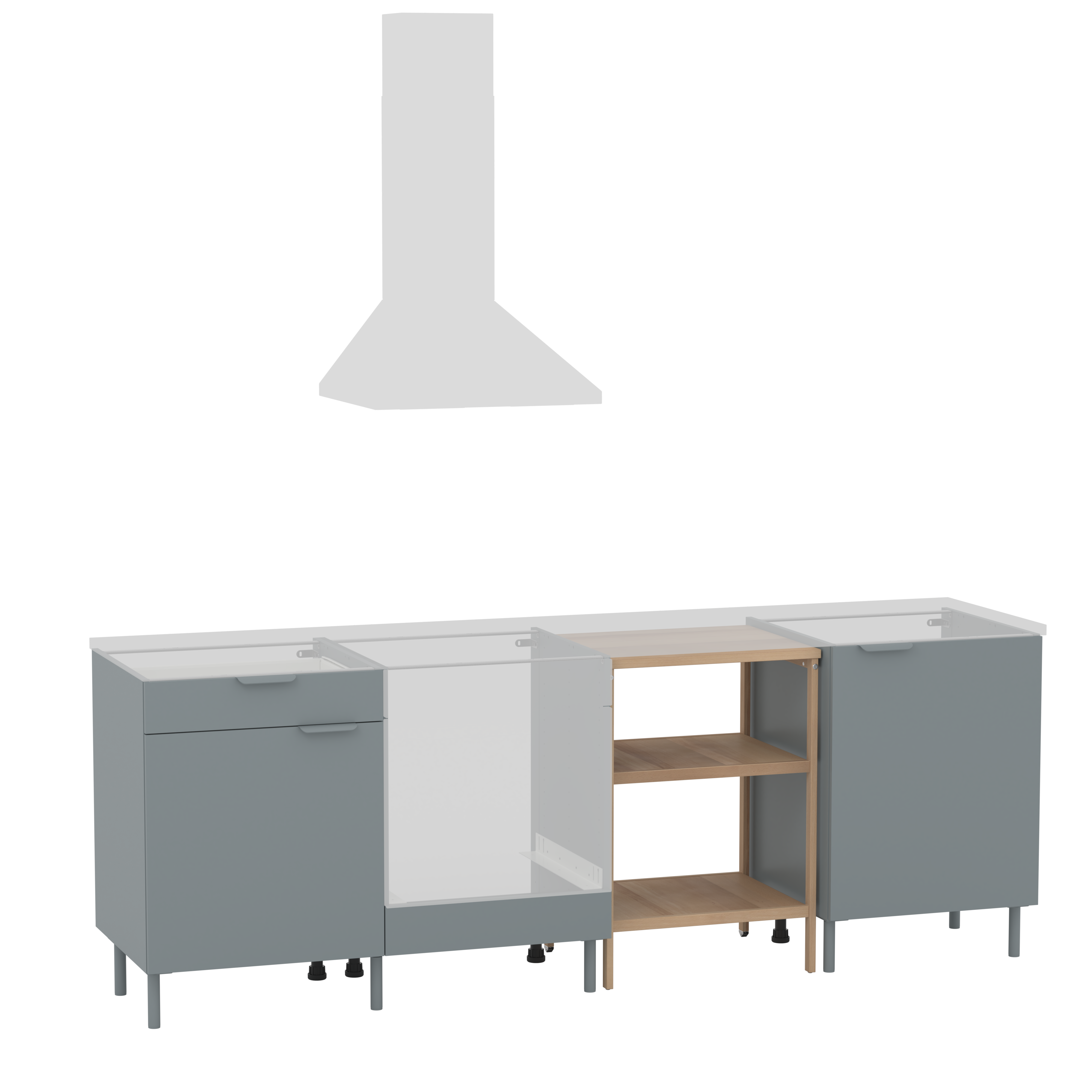 Cuisine en kit Eleki gris, 4 meubles avec desserte, L240x H.87 x P.58 ...