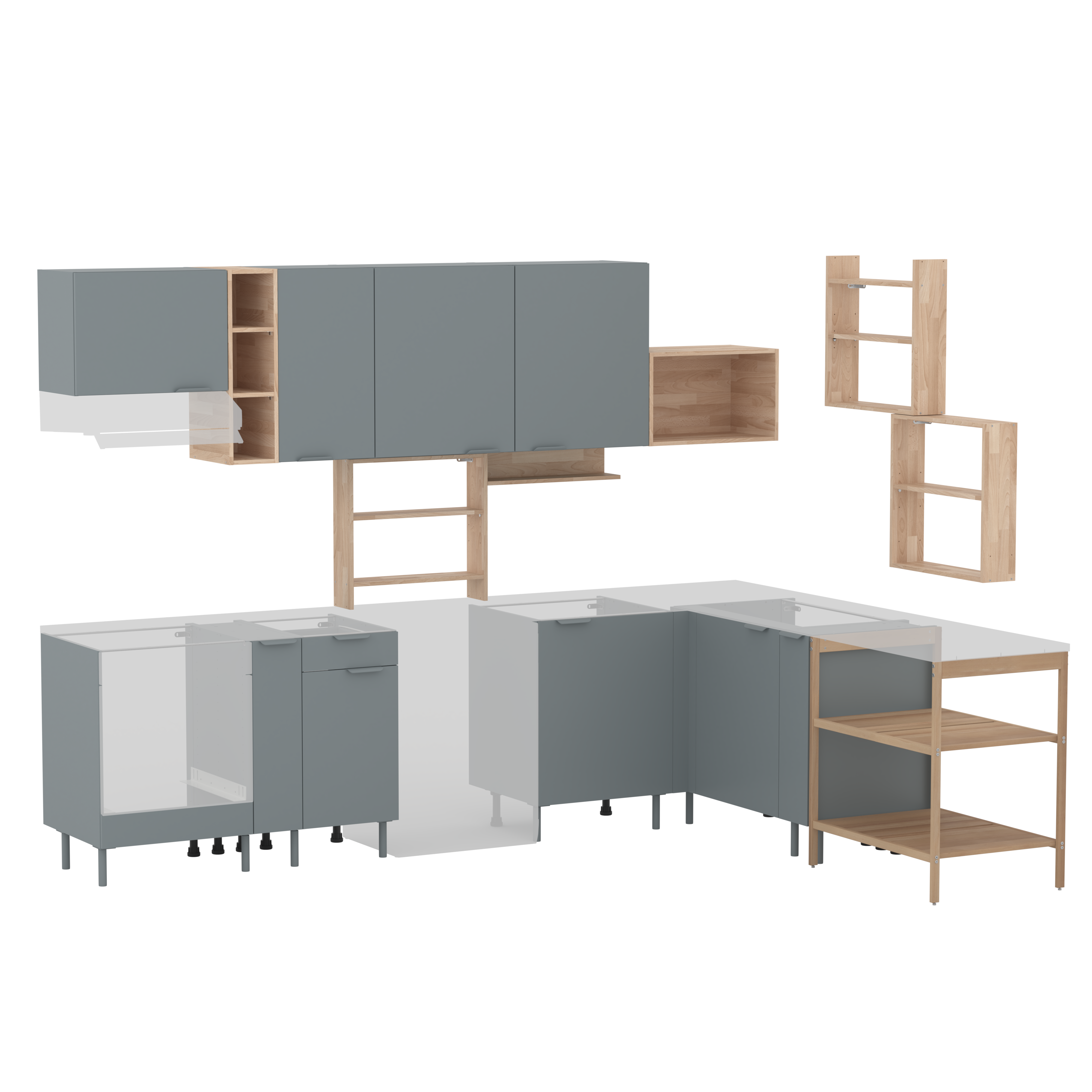 Cuisine en kit d'angle Eleki gris 17 meubles, l.305 x H.217 x P.226 cm ...