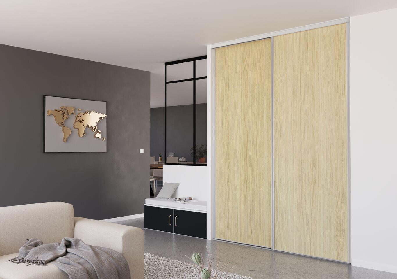 Portes de placard coulissantes 2 portes effet chêne marbré l120xH250cm ...