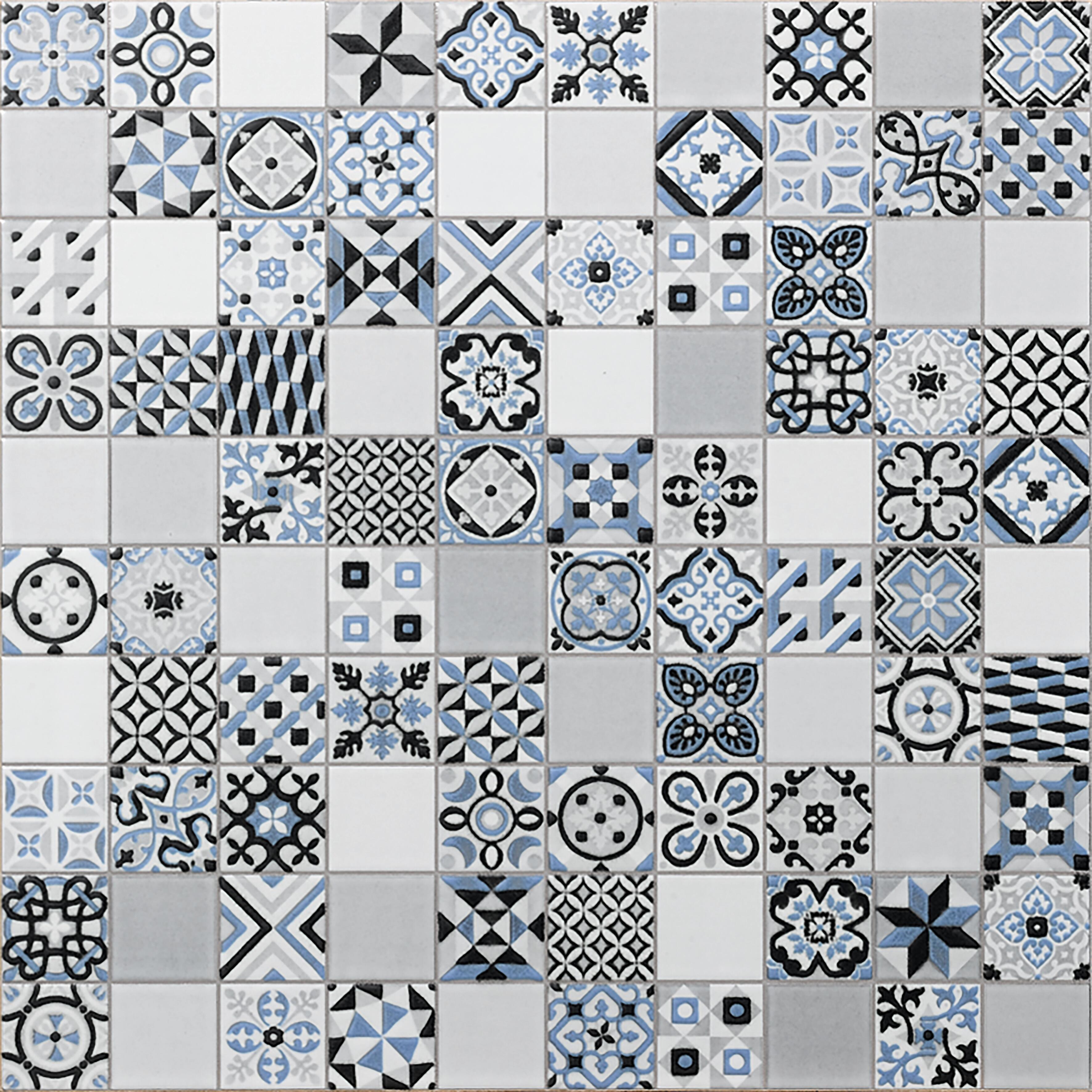 Azulejo cerámico efecto hidráulico azul, gris y negro 30x30 cm C1 ...