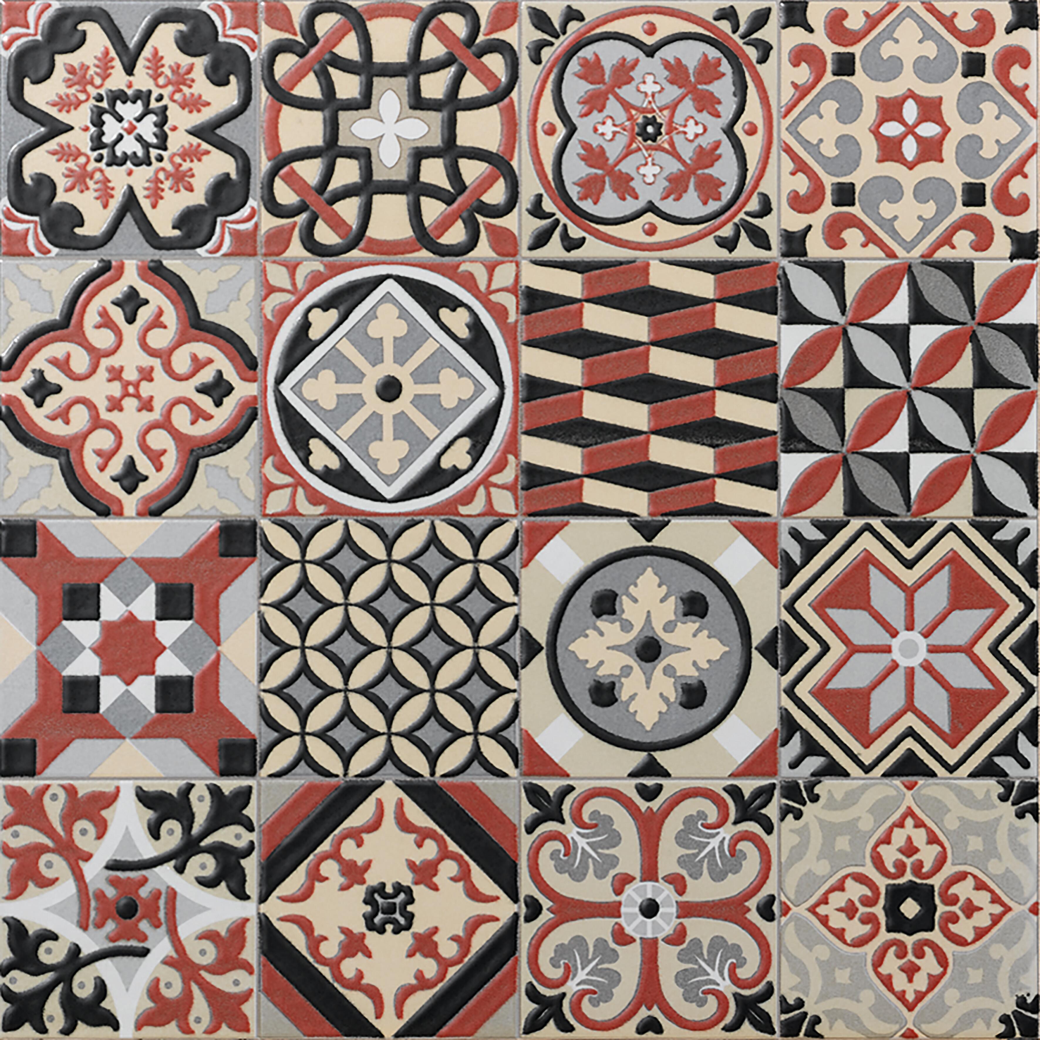 Azulejo cerámico efecto hidráulico rojo, gris y negro 30x30 cm C1 ...