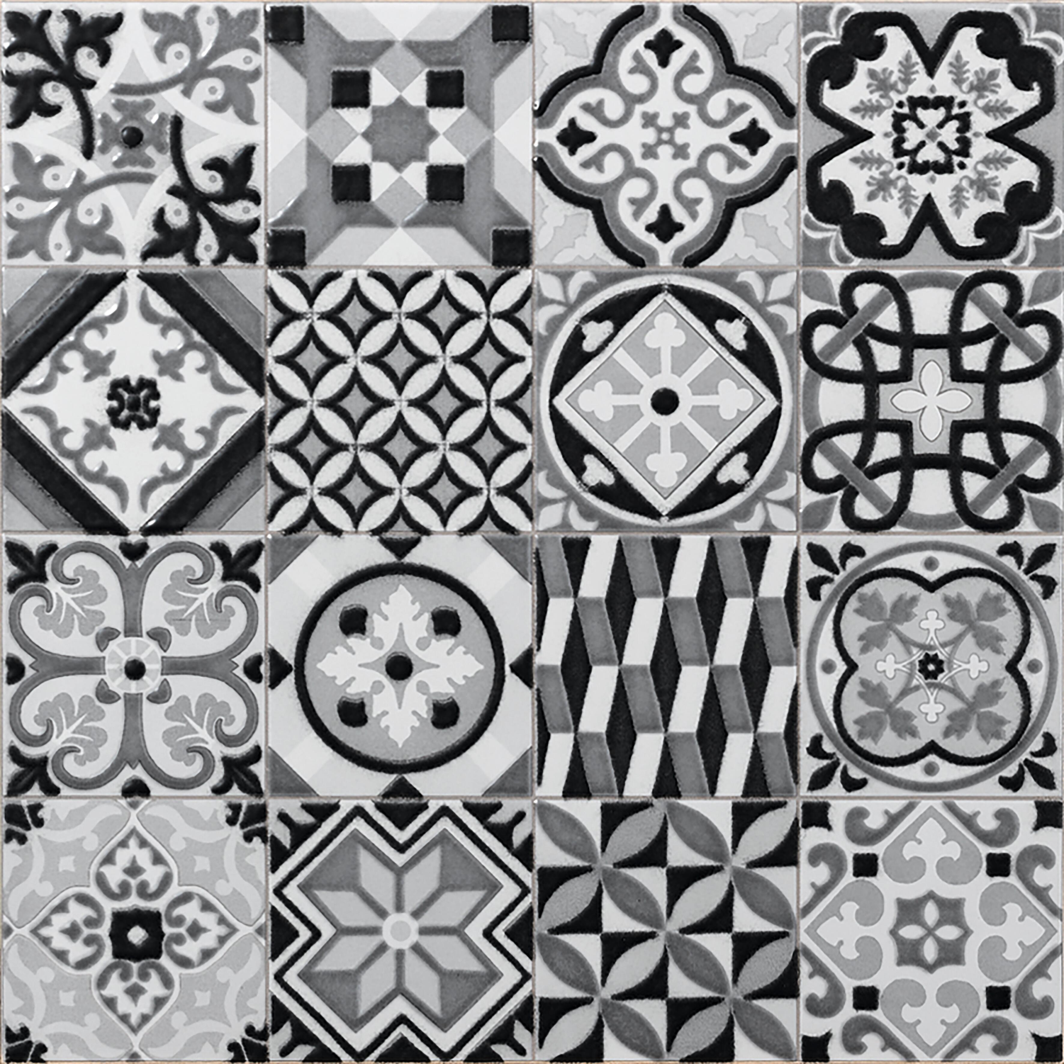 Azulejo cerámico efecto hidráulico gris y negro 30x30 cm C1 | Leroy Merlin