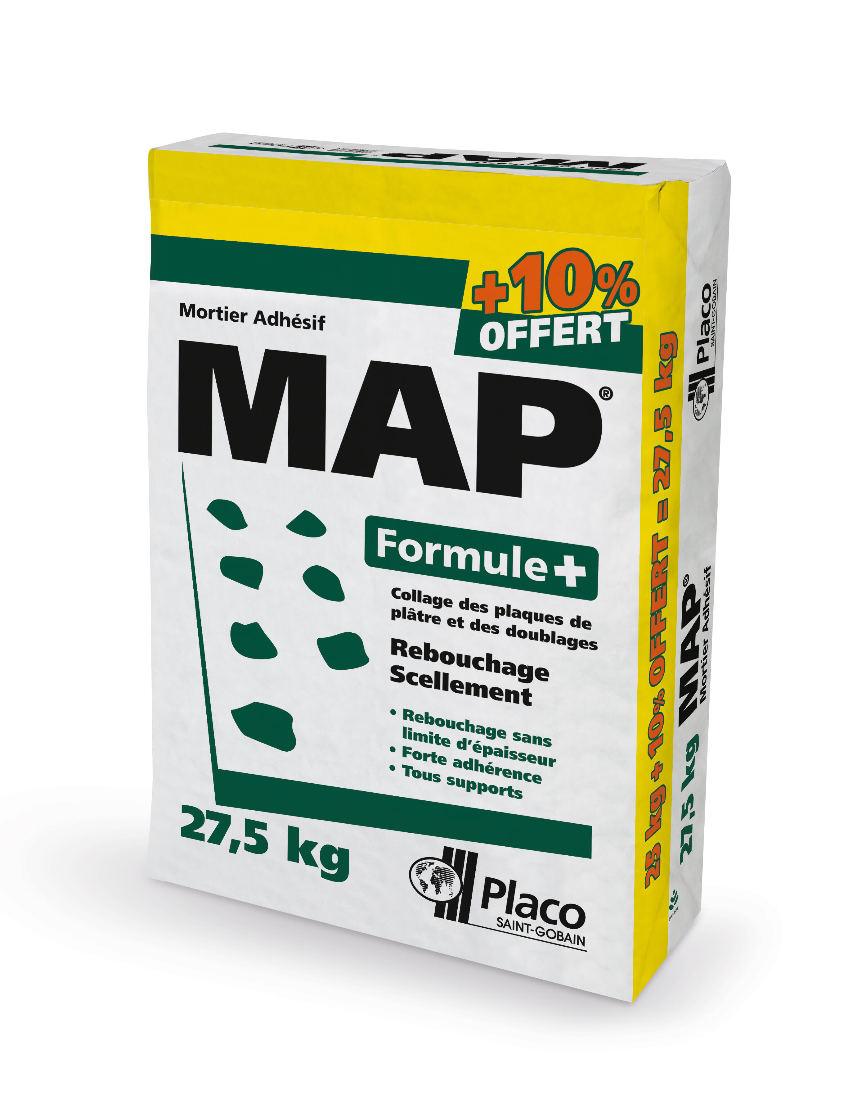 Mortier colle PLACO MAP Formule +, 25 kg+10% Gratuit | Leroy Merlin