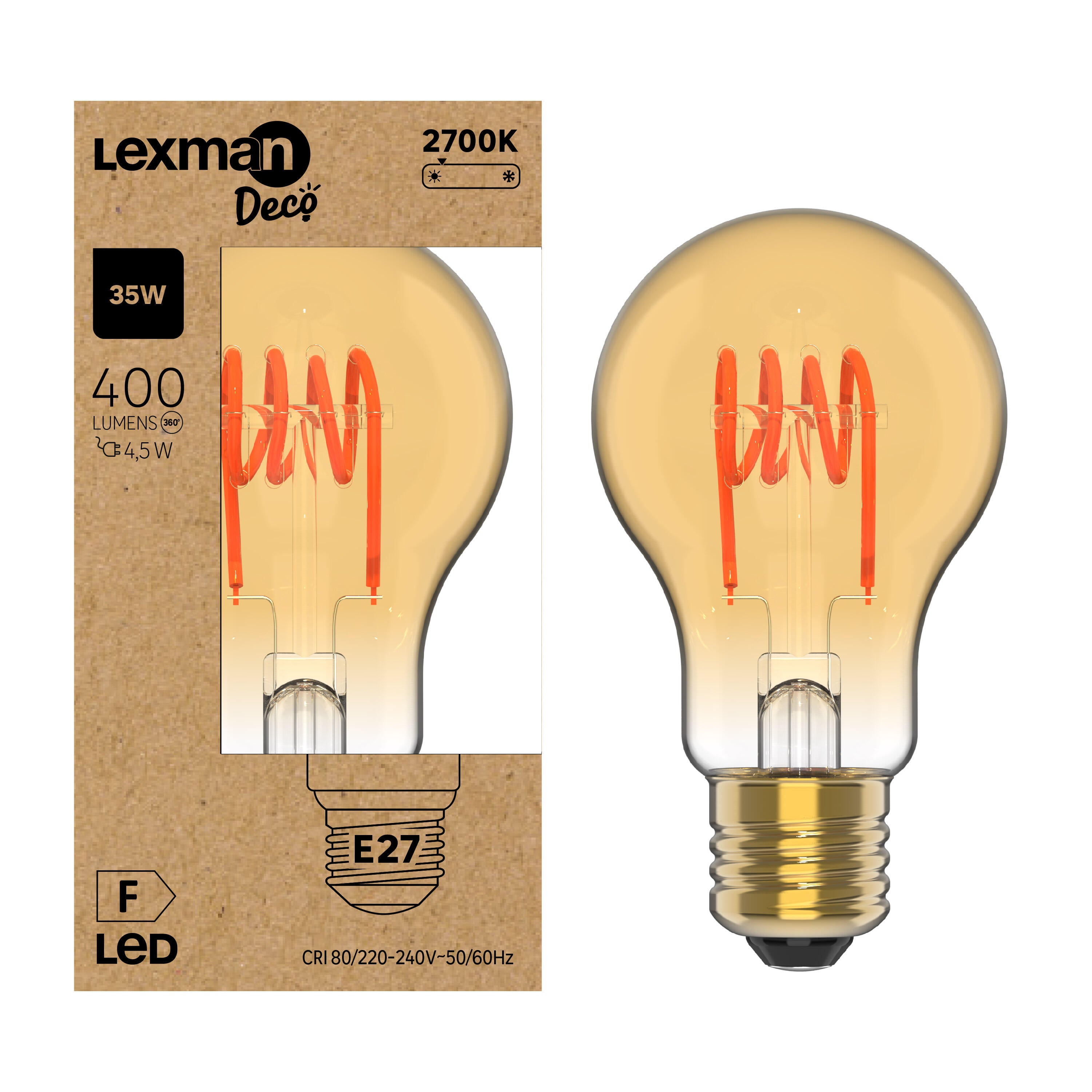 Ampoule led à filament décorative, E27, 400lm = 35W, blanc chaud, LEXMAN | Leroy Merlin