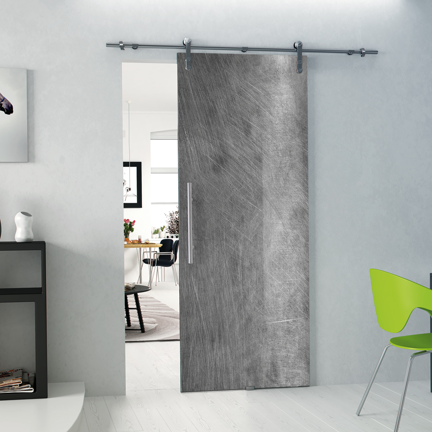 Porta scorrevole Graffi in inox grigio, L 88 x H 215 cm, con binario ...