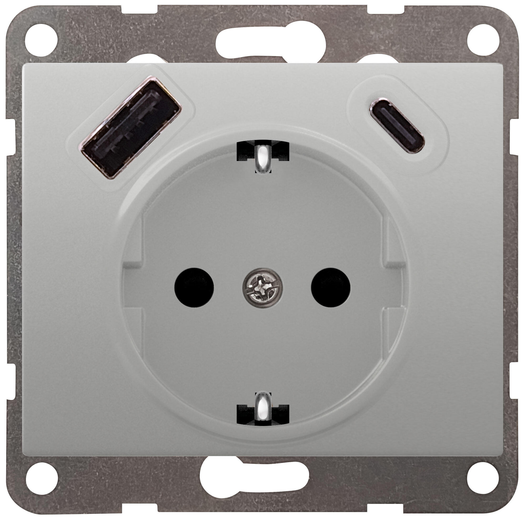 Enchufe Schuko 2P + Tt 16A C/Usb C BJC IRIS aluminio | Leroy Merlin