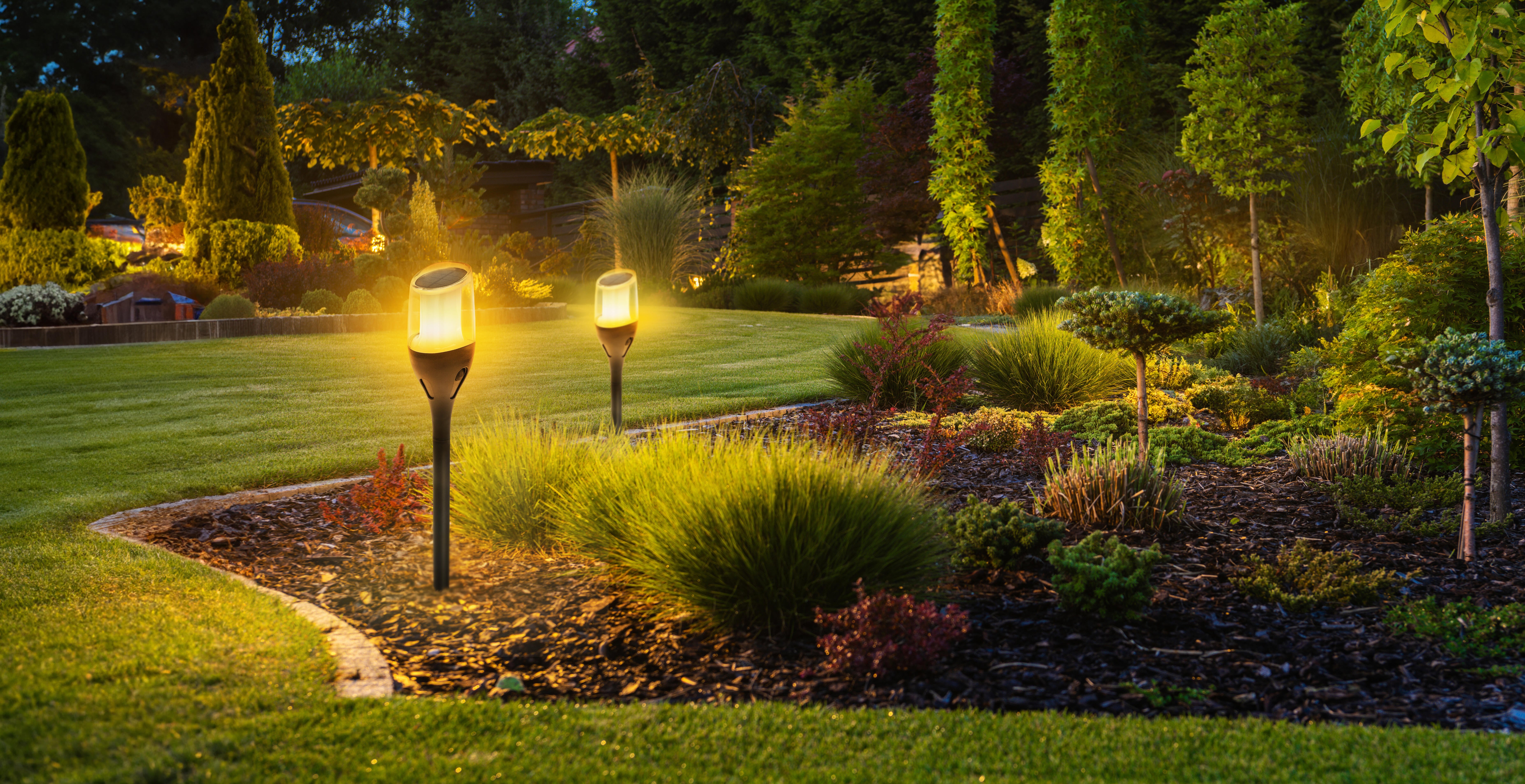 Baliza jardín solar exterior LED negro Olimpia IP65 con sensor ...