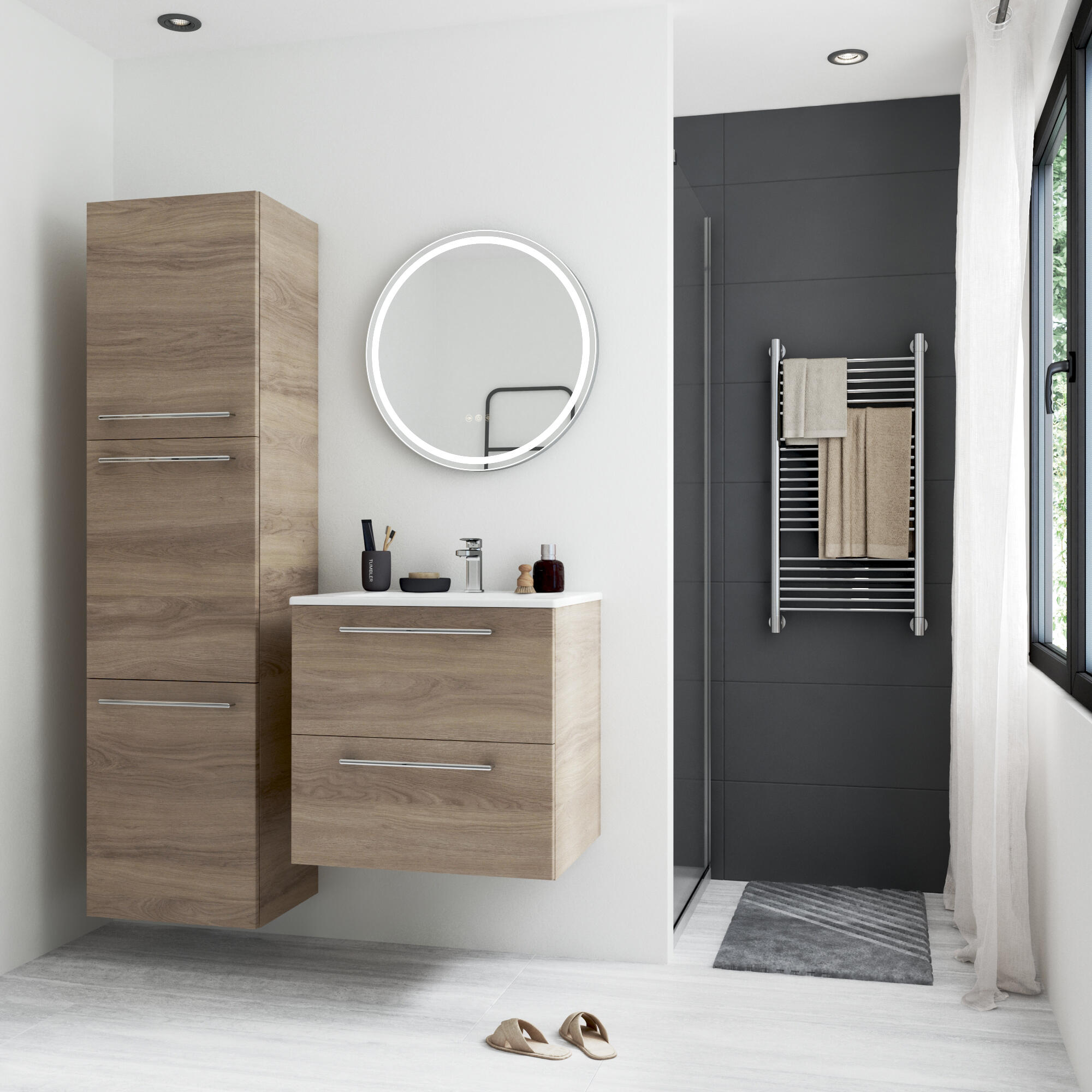 Meuble simple vasque, 2t l.60 x H.58 x P.46 cm, effet chêne charleston, Remix | Leroy Merlin