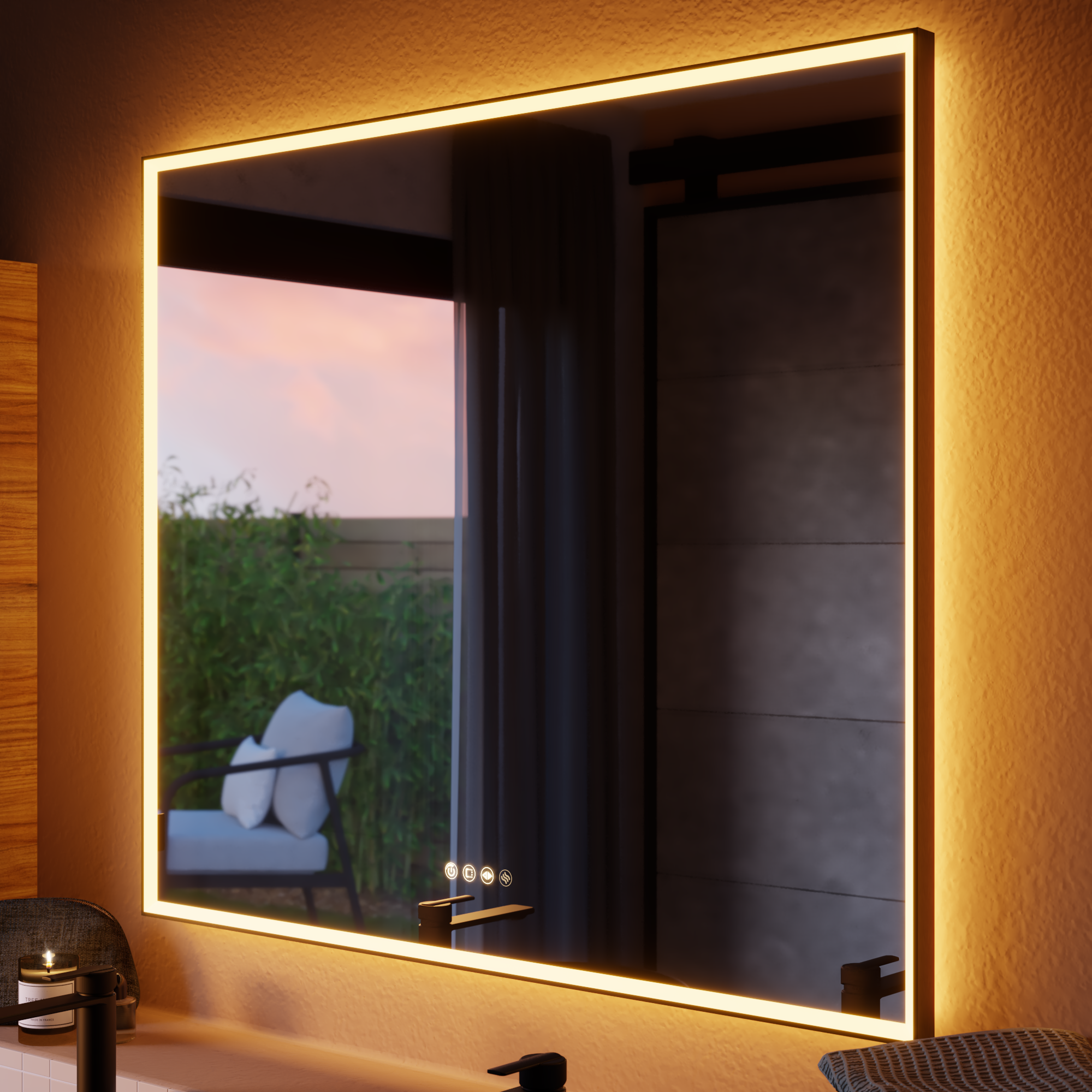 Miroir lumineux rectangulaire noir l.105 x H.90 cm Neo frame, cadre ...