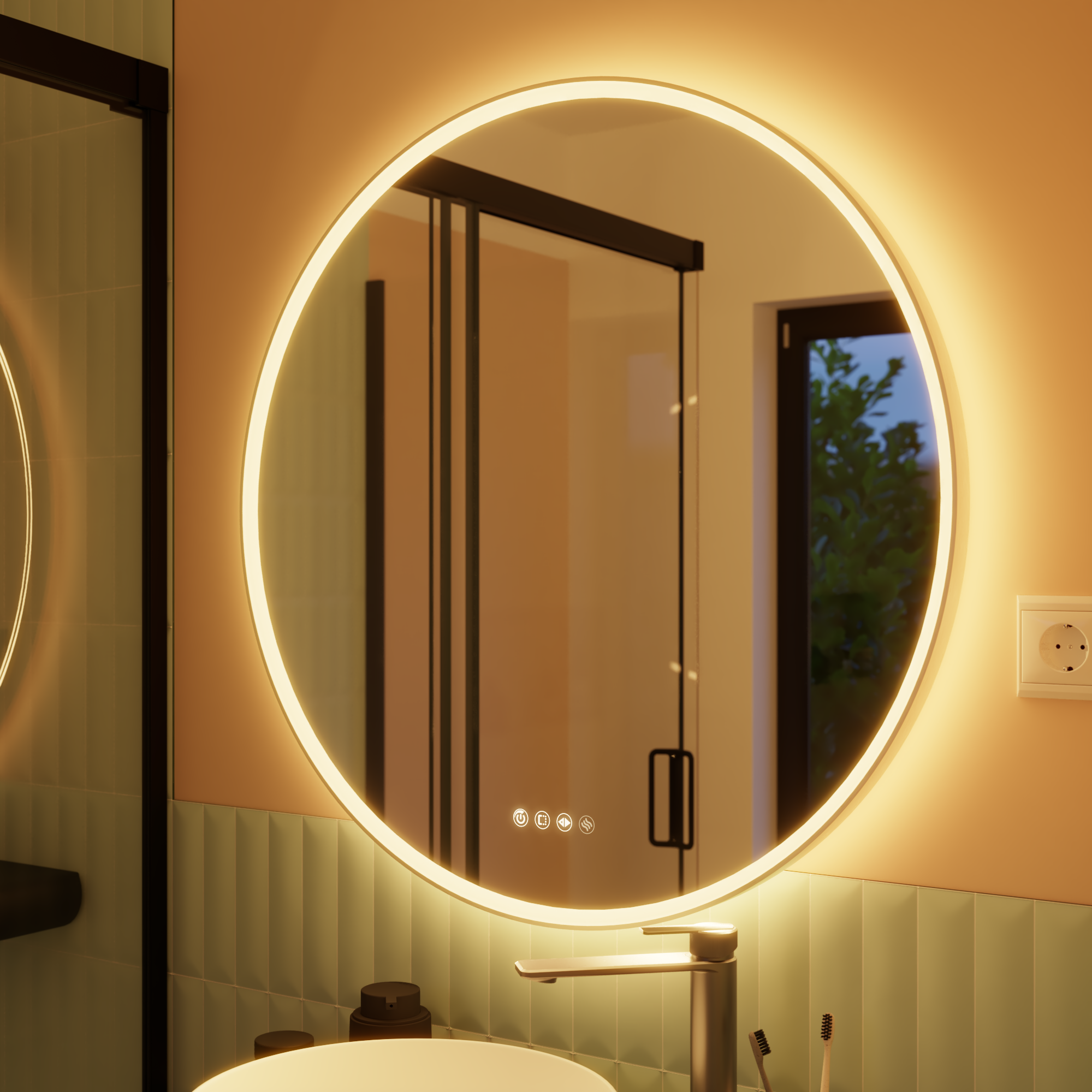 Miroir lumineux rond Diam.80 cm Neo frame, cadre chromé | Leroy Merlin