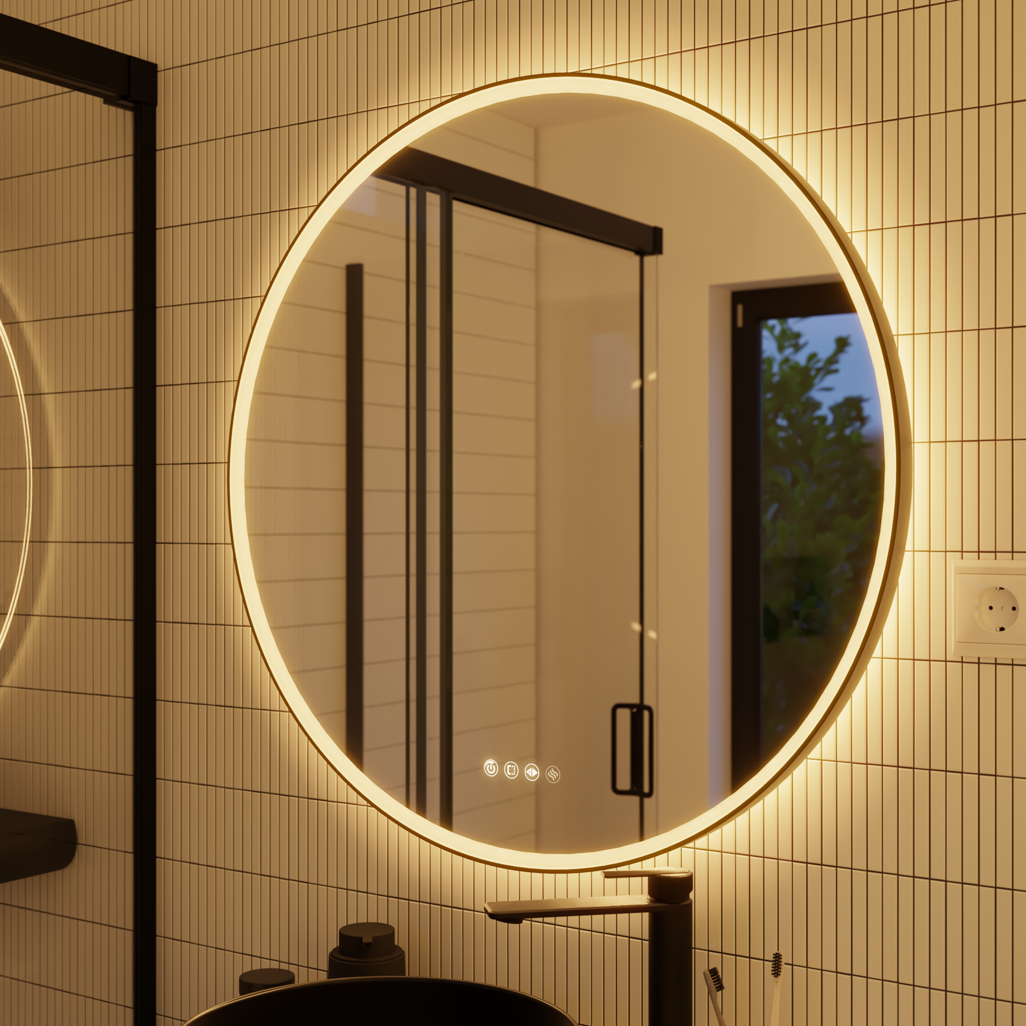 Miroir lumineux rond noir Diam.80 cm Neo frame, cadre noir | Leroy Merlin