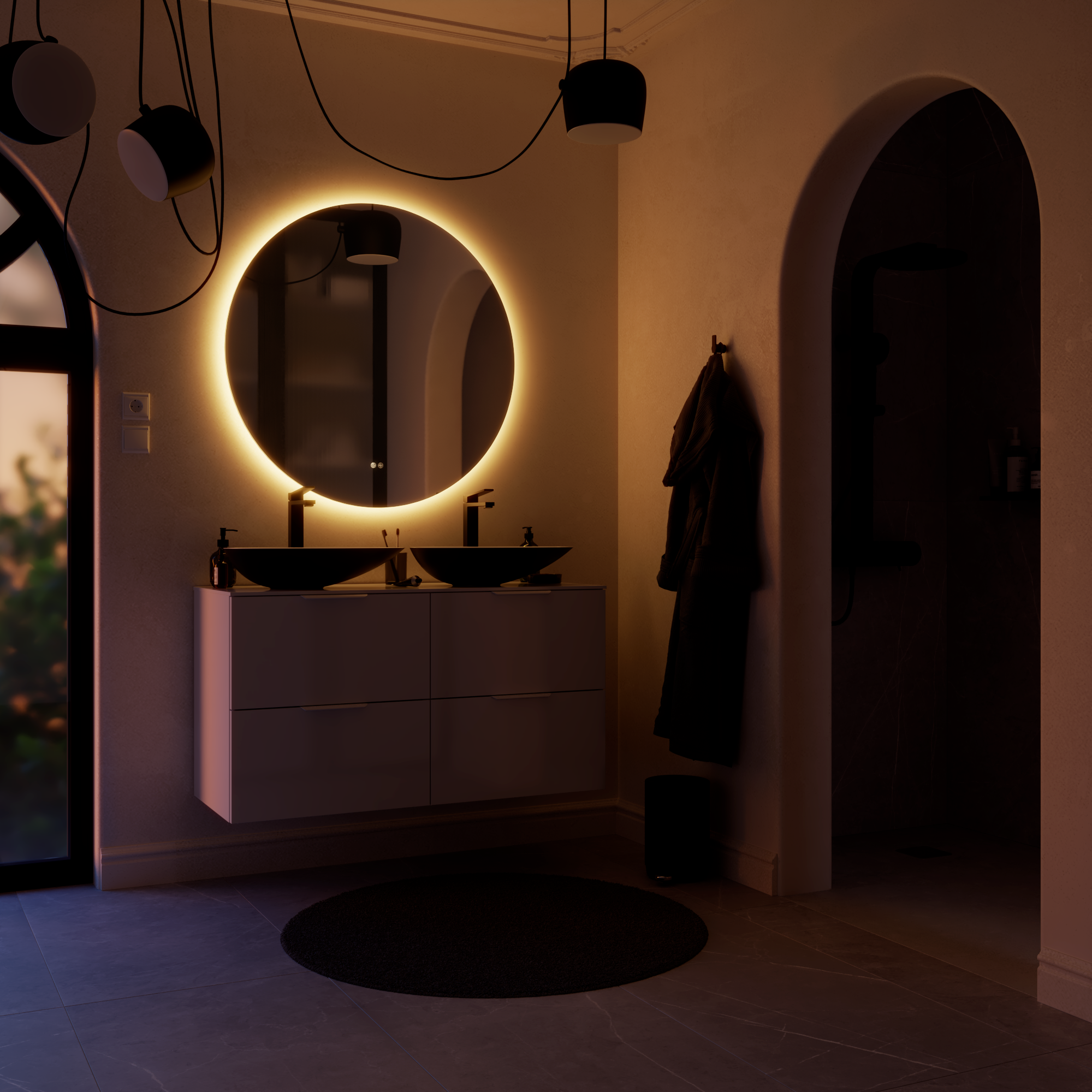 Miroir lumineux rond Diam.100 cm Modern, anti-buée, variateur intensité ...