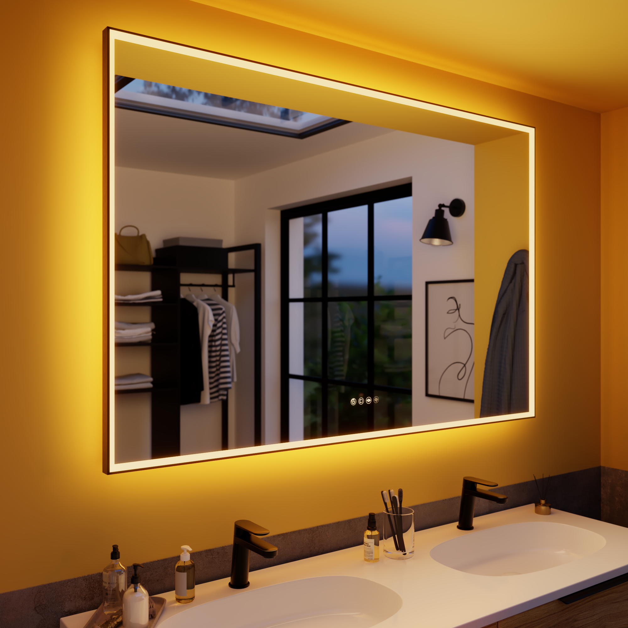 Miroir lumineux rectangulaire noir l.135 x H.90 cm Neo frame, cadre ...