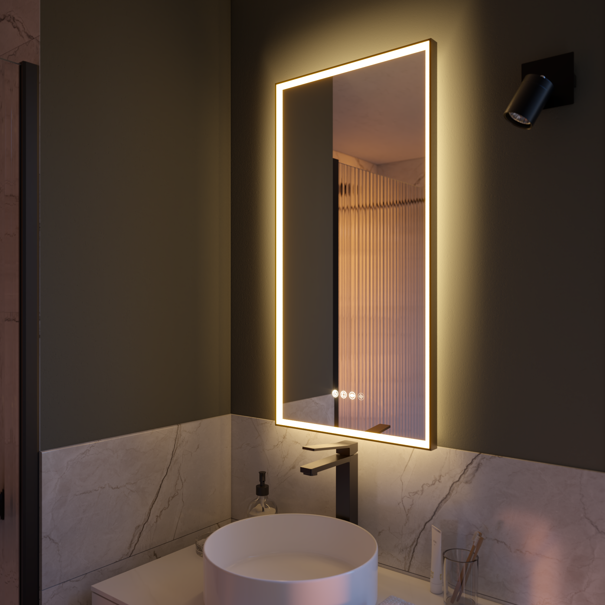 Miroir lumineux rectangulaire noir l.45 x H.90 cm Neo frame, cadre noir ...