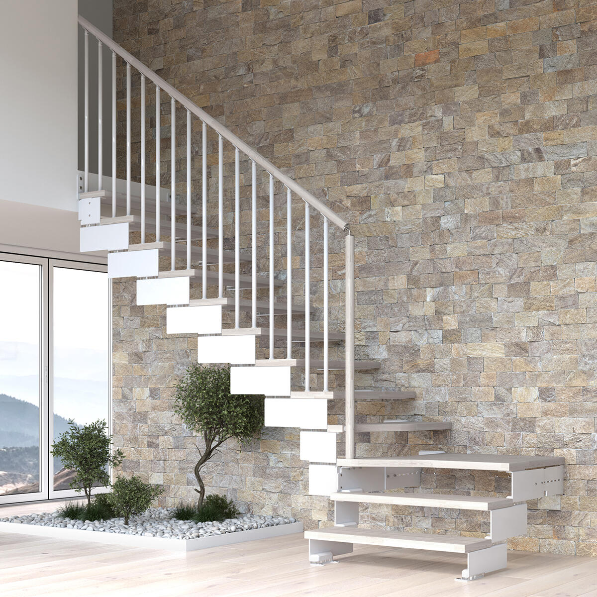 Scala a rampa ¼ di giro Gala larghezza 84 cm, bianco, gradini in legno ...