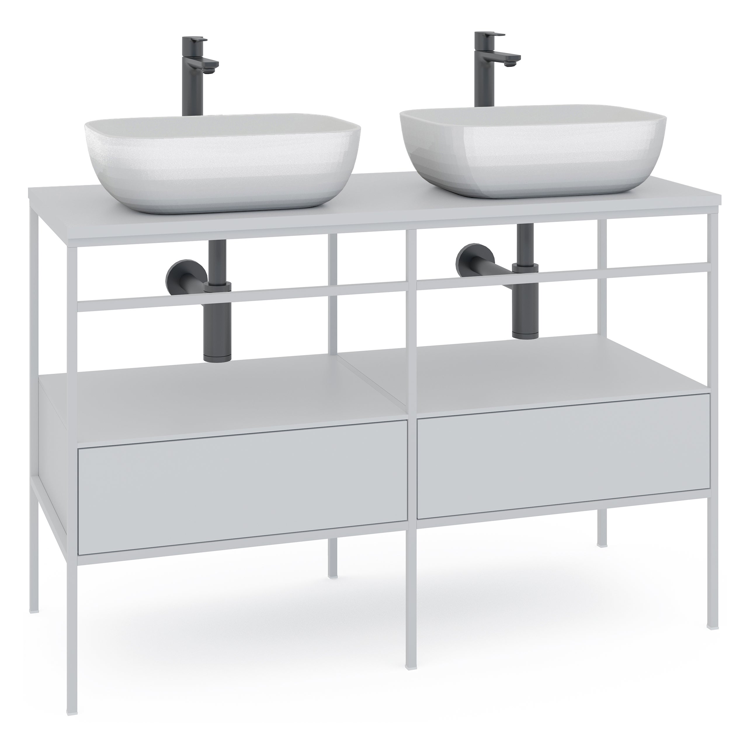 Mobile bagno con lavabo L 120 x H 92 x P 45.5 cm bianco 2 cassetti per ...