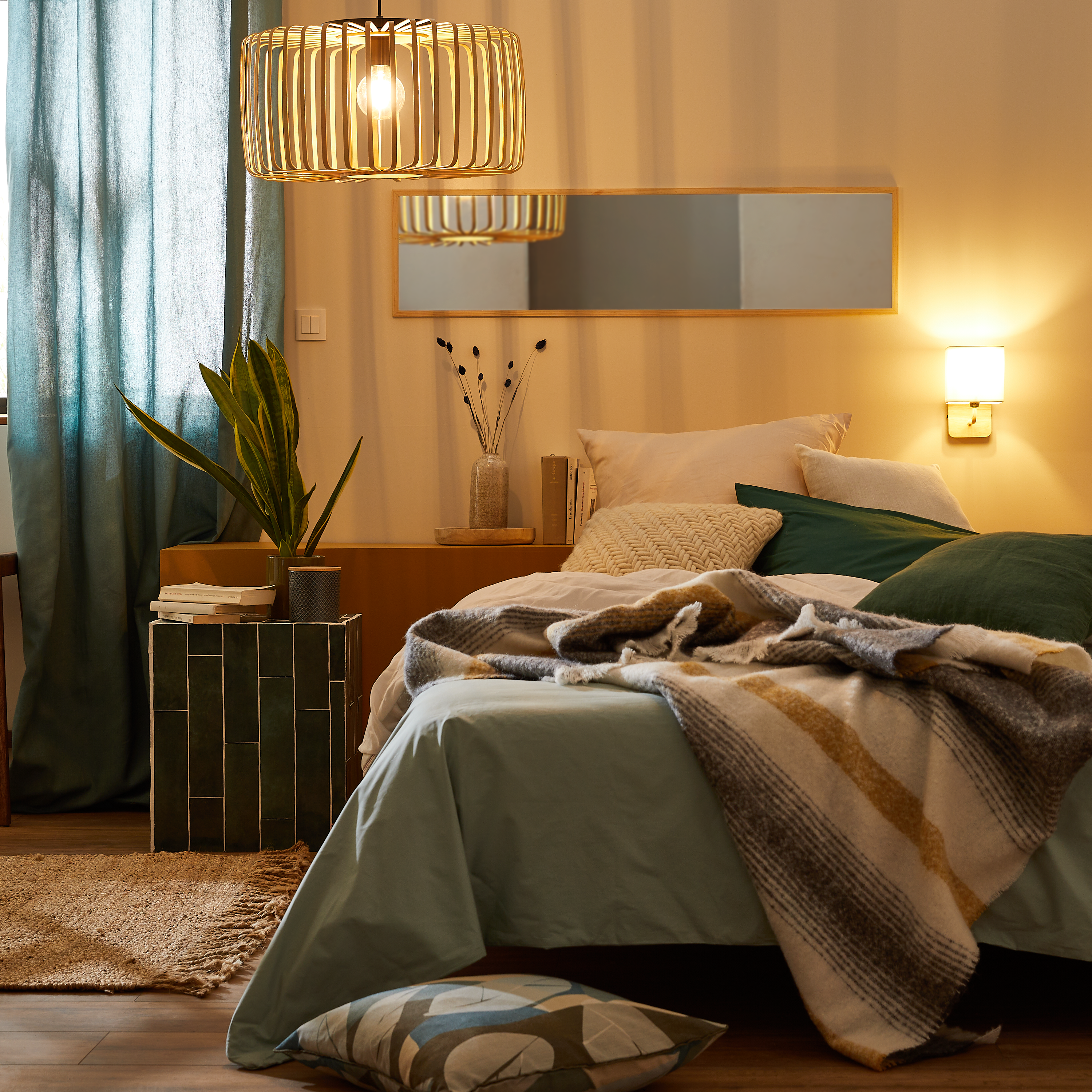 Applique murale E14, bois / coton, beige, Akora, INSPIRE | Leroy Merlin