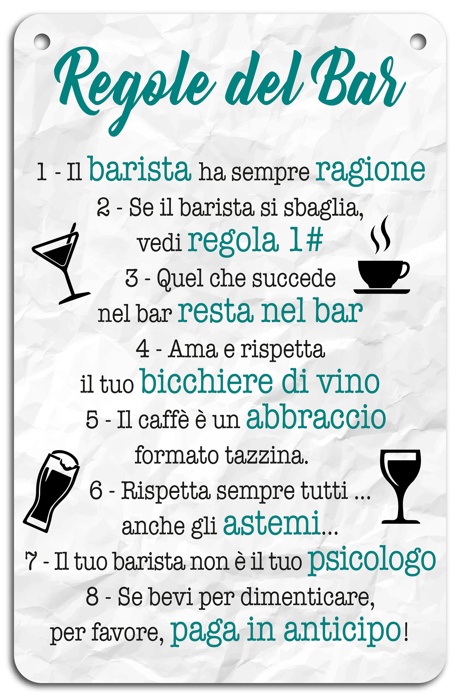 Decorazione da parete su plastica Regole del bar , multicolore 16 x 24 ...