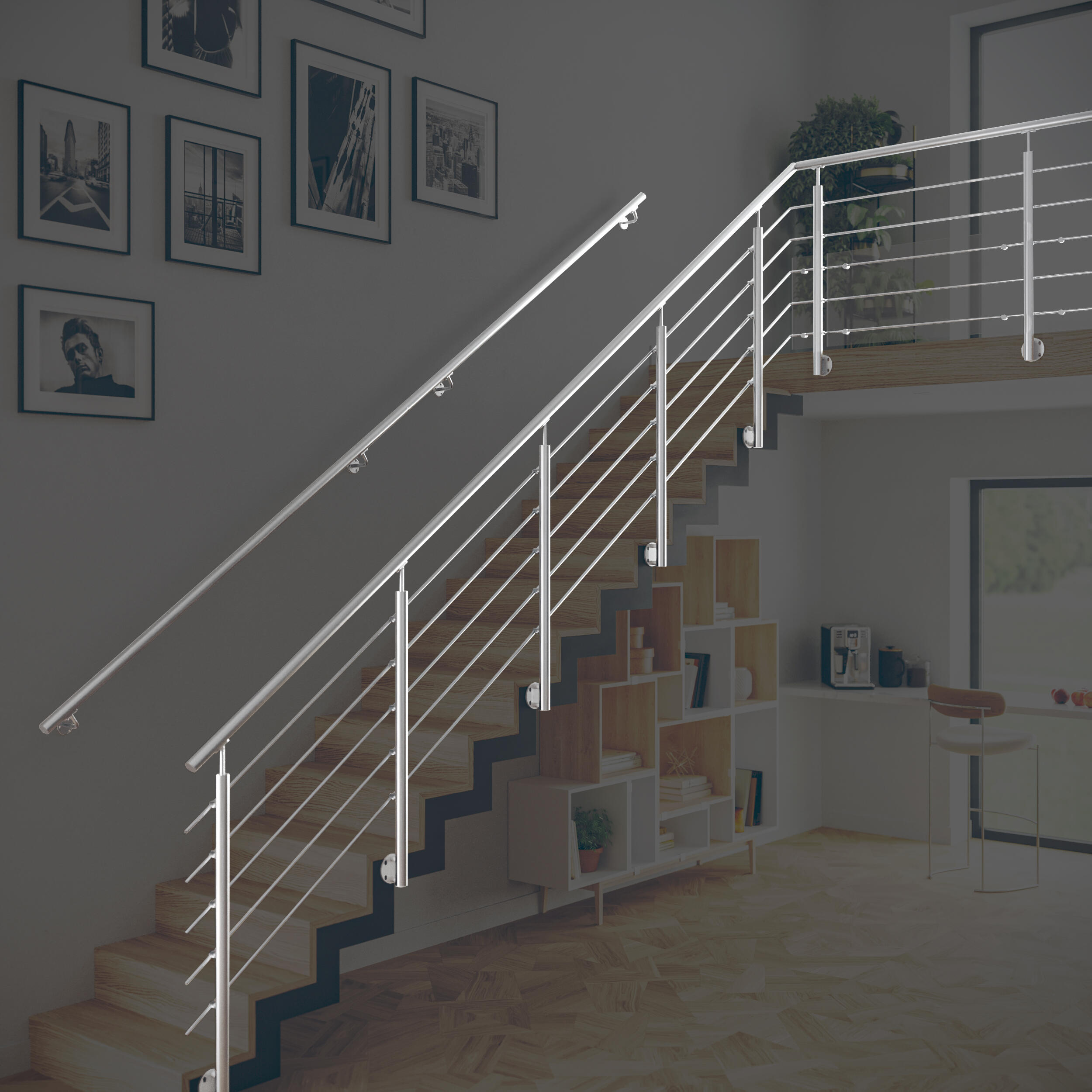 3 kits Barandilla int/ext + poste ARTENS acero inox gris fijación Suelo ...