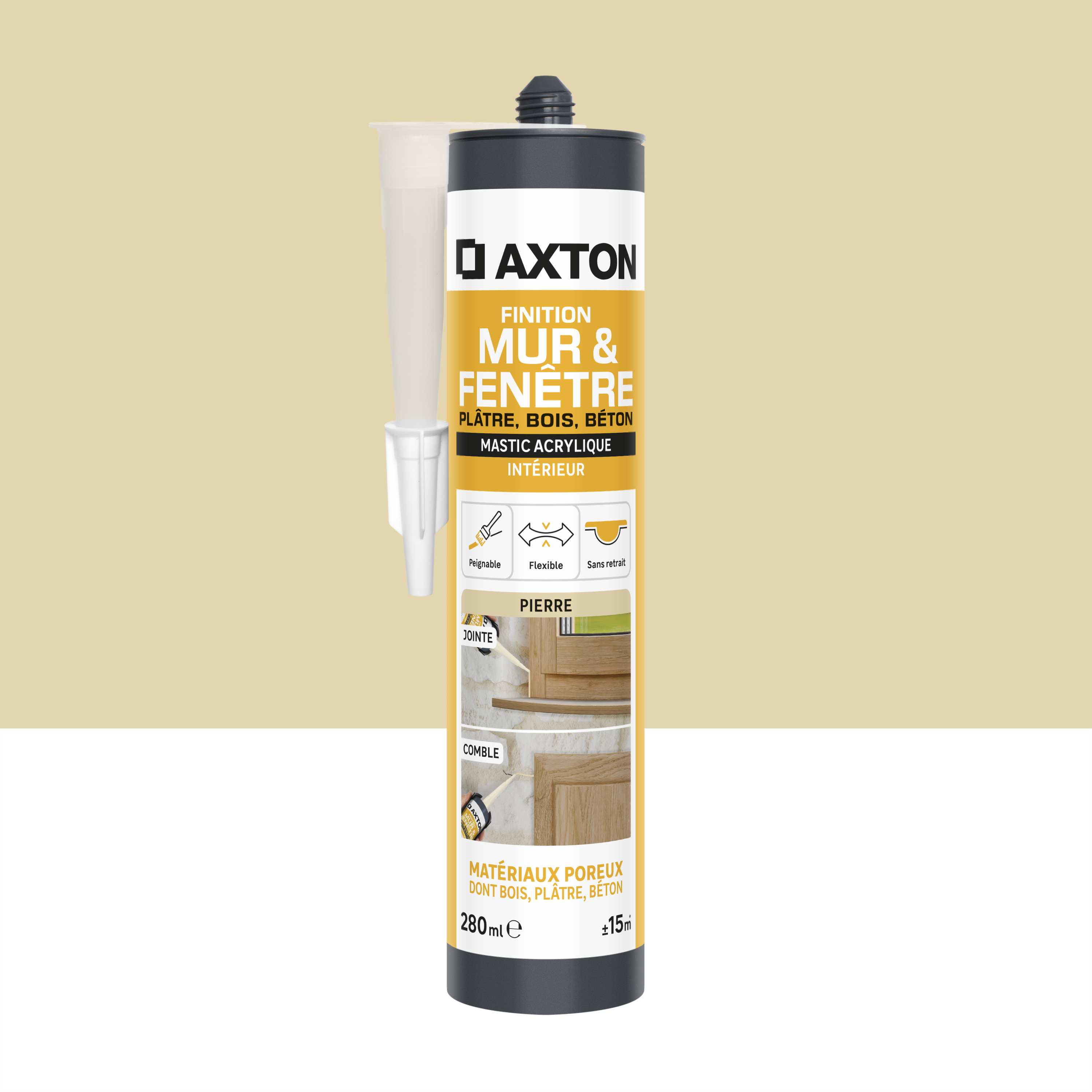 Mastic d'étanchéité Murs et fenêtres AXTON pierre 280ml | Leroy Merlin
