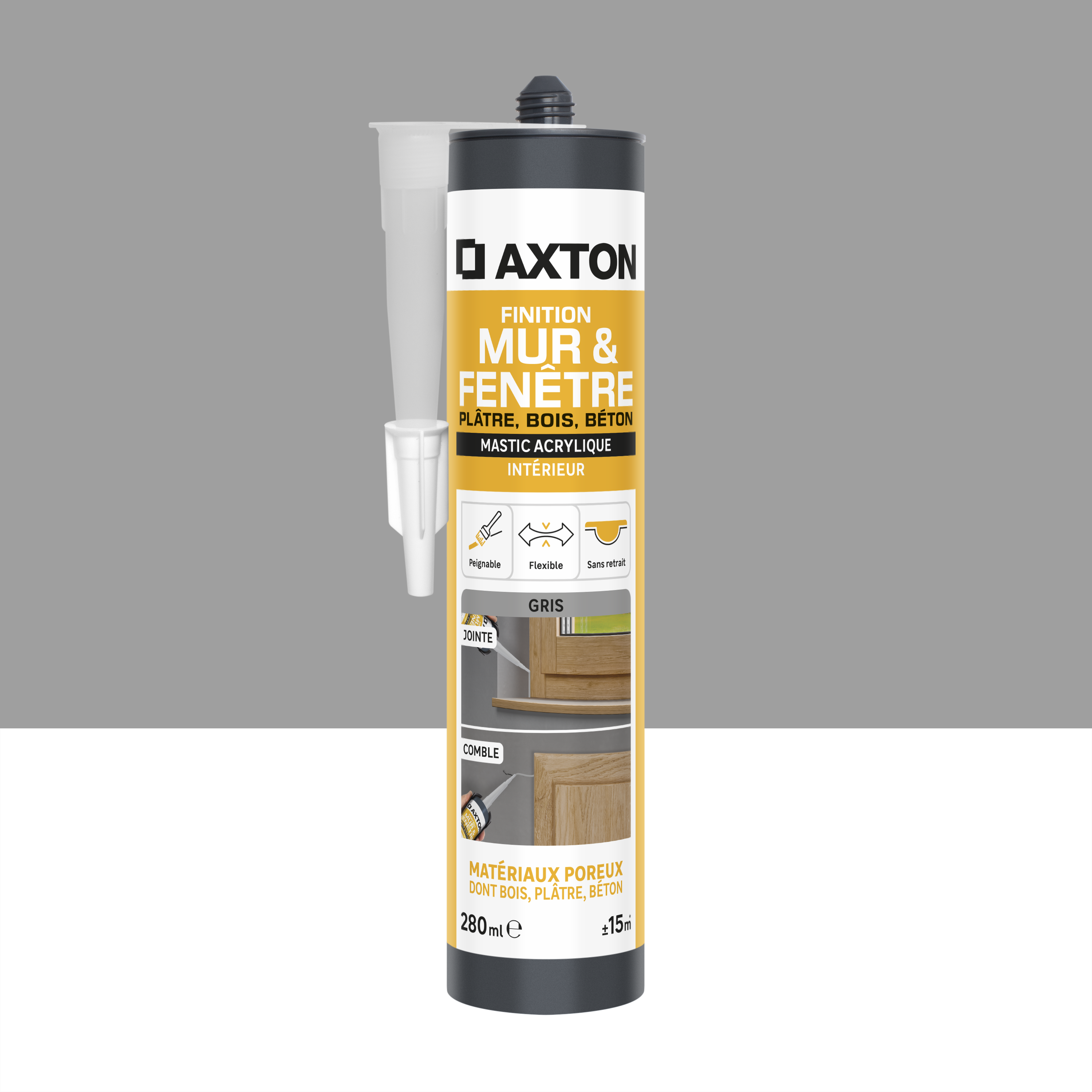 Mastic d'étanchéité Murs et fenêtres AXTON gris, 280 ml | Leroy Merlin