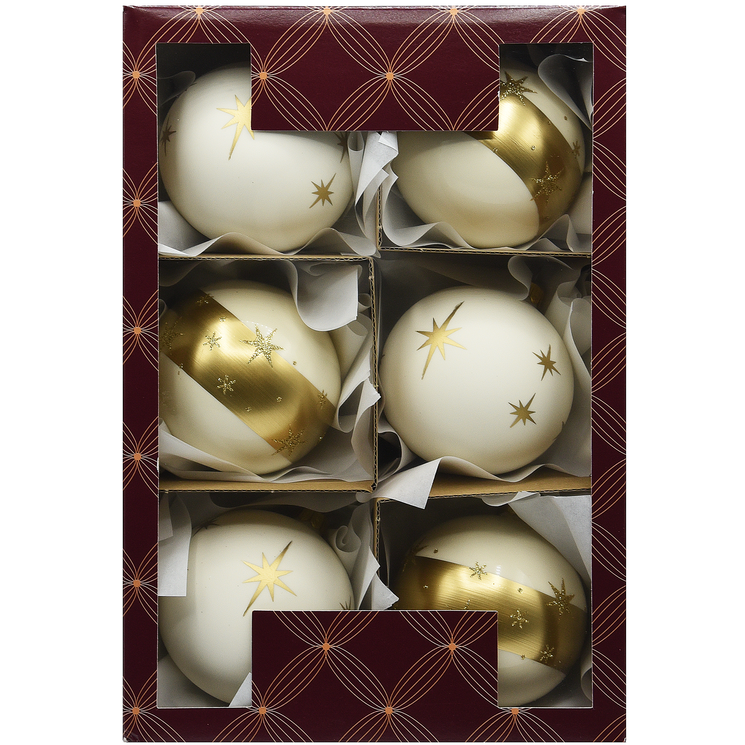 Bombki szklane 8cm 6szt. białe złote dekorowane Vitbis - Leroy Merlin