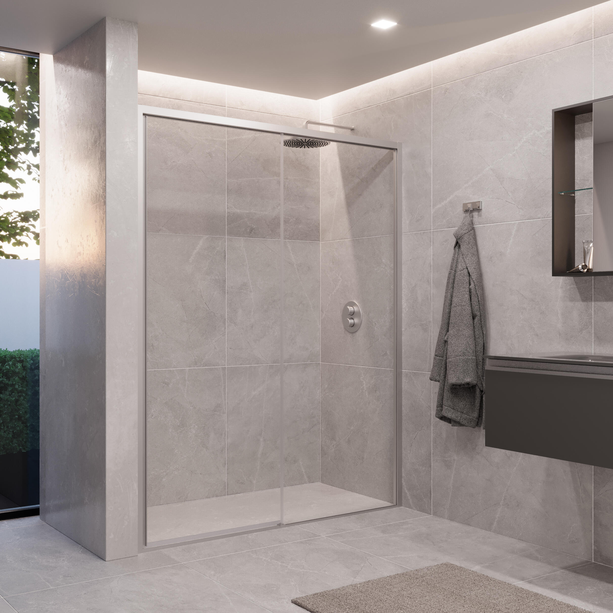 Porta scorrevole, H 200 cm in vetro, spessore 8 mm trasparente silver ...