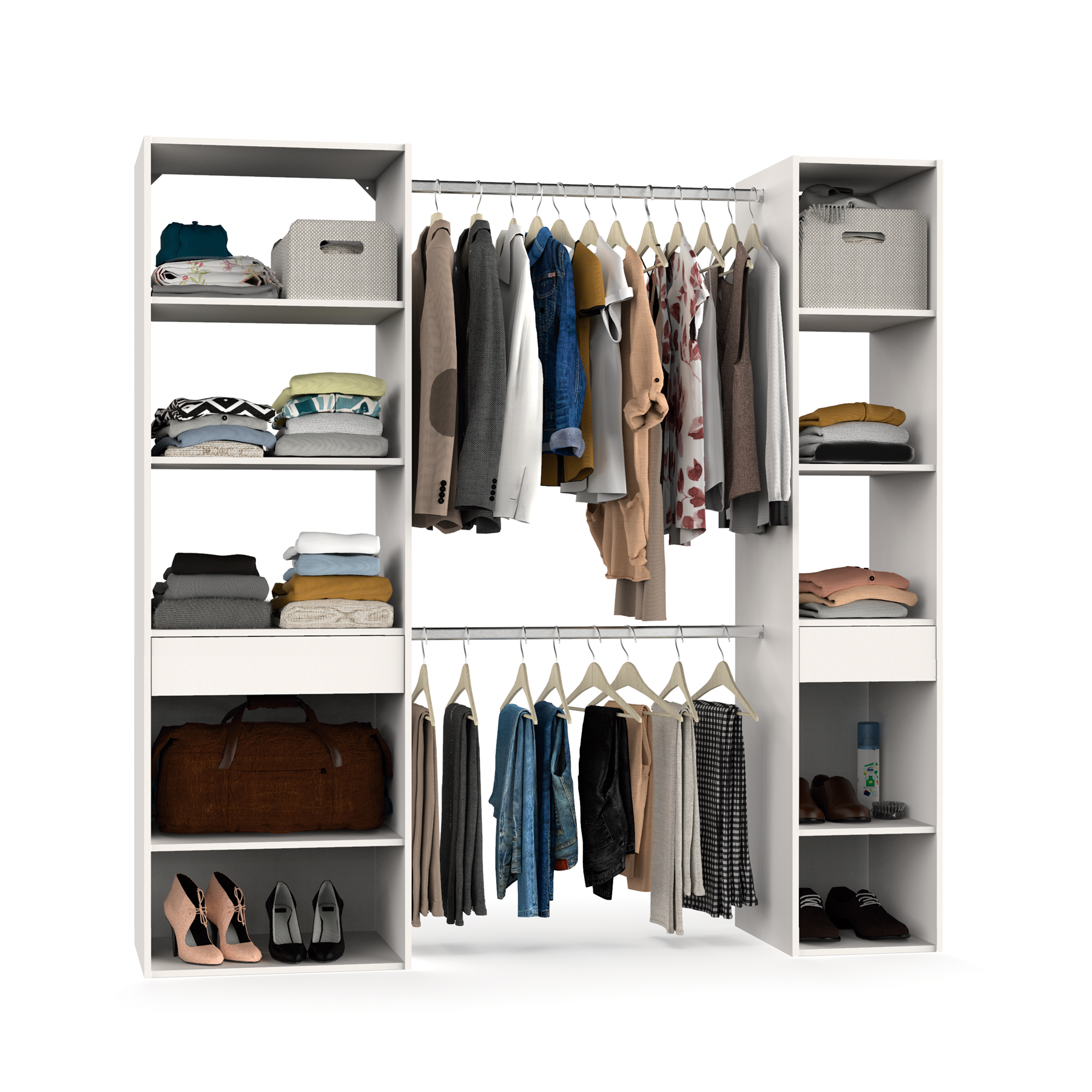 Kit vestidor Cloe 200x200x50cm con 10 baldas y 2 cajones blanco | Leroy ...