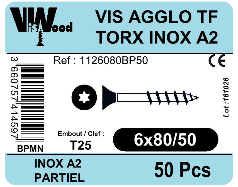 Vis bois inox A2 Diam. 6 x 80 mm Boîte de 50 - VISWOOD | Bricoman